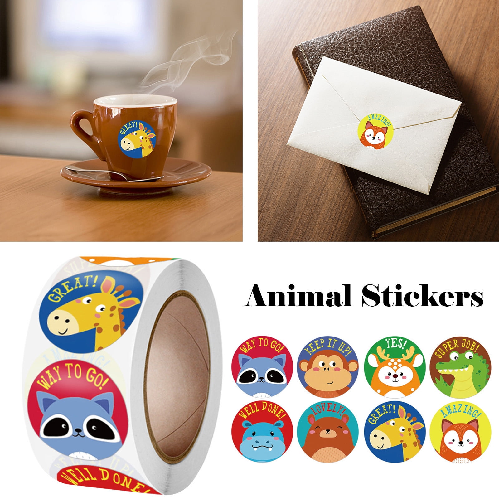 Teissuly 500 Animal Encouraging Stickers Adorable Round Incentive ...