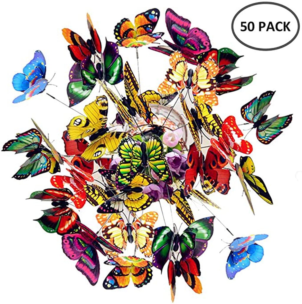 Teissuly 50PCS Butterfly Garden Decorations, Butterfly Stakes Ornaments ...