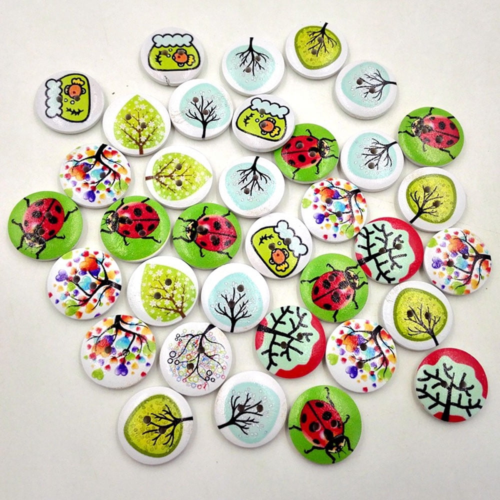 Teissuly 50Pcs 2 Hole 20mm Wood Buttons,Colorized Style Mixed Pastoral ...