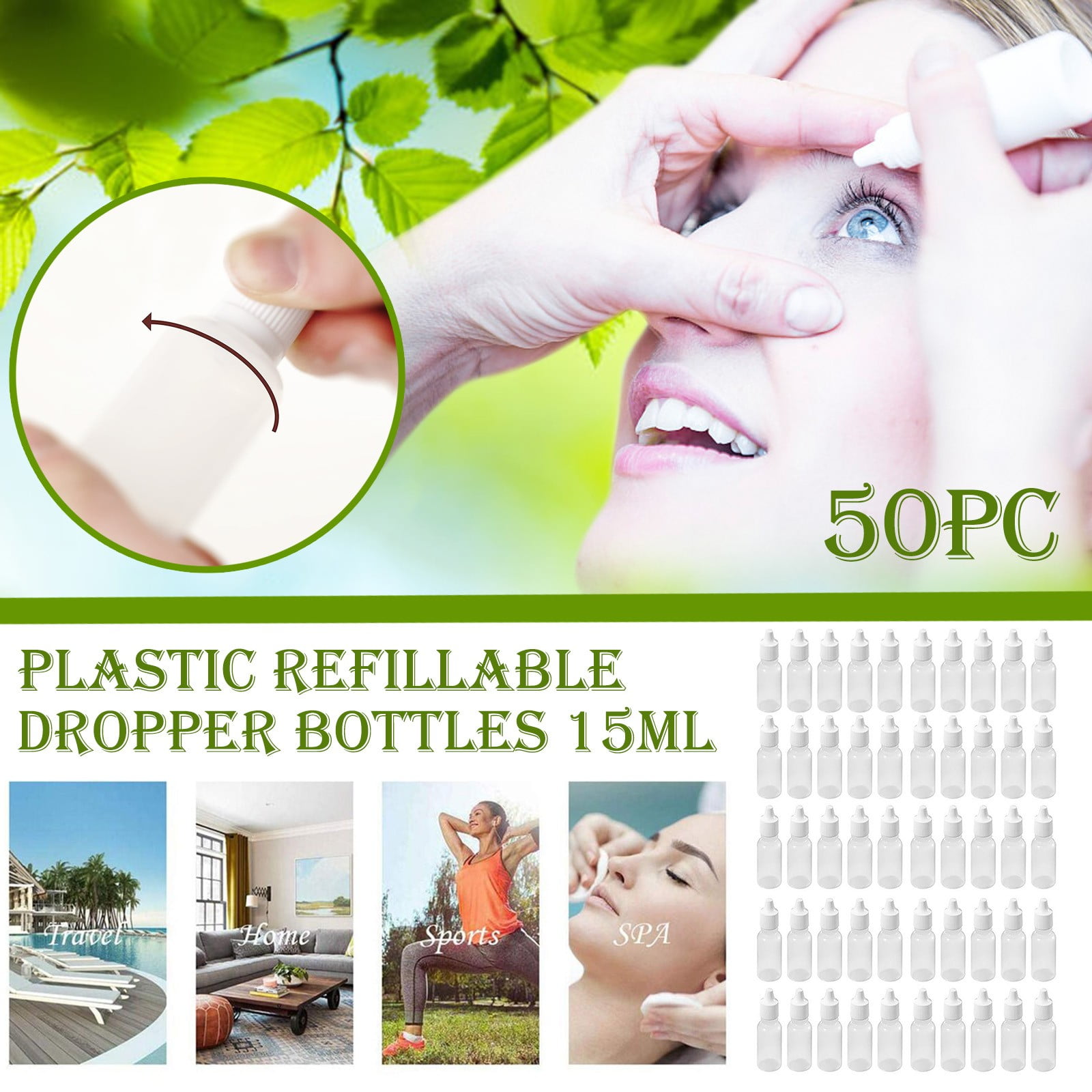 Teissuly 50pcs Plastic Squeezable Eye Liquid Dropper Bottles with ...