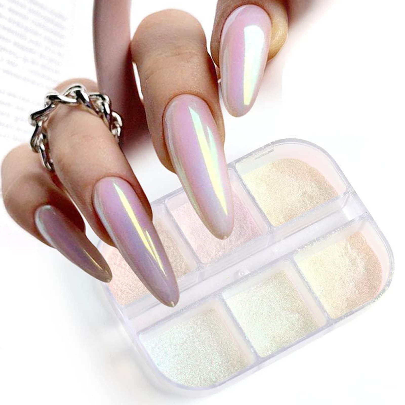 Teissuly 6 Nail Powder Pearl Holographic Nail Glitter Mirror Bubble ...