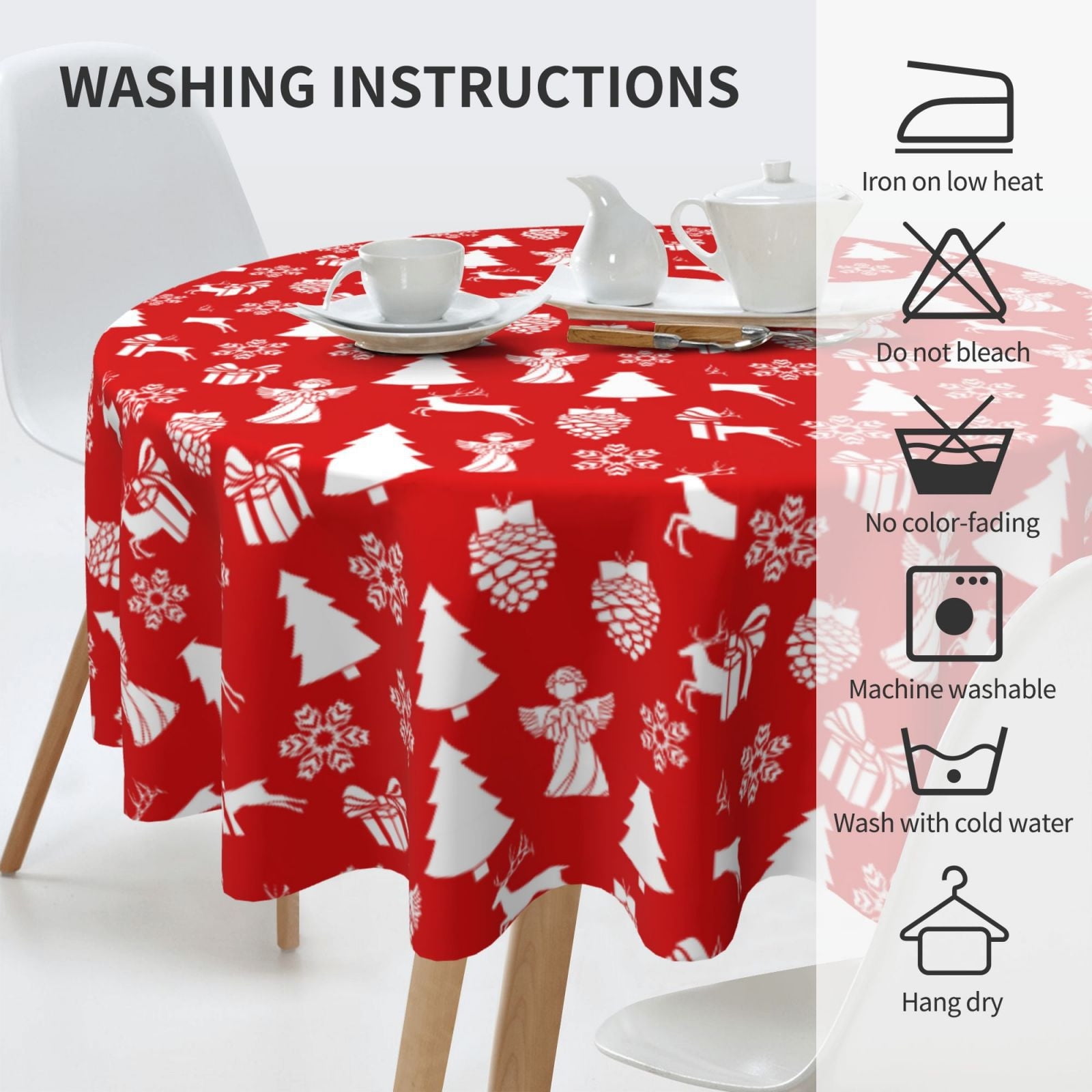 Teissuly 60 Inches Round Wipeable Christmas Table Cover For Indoor And ...