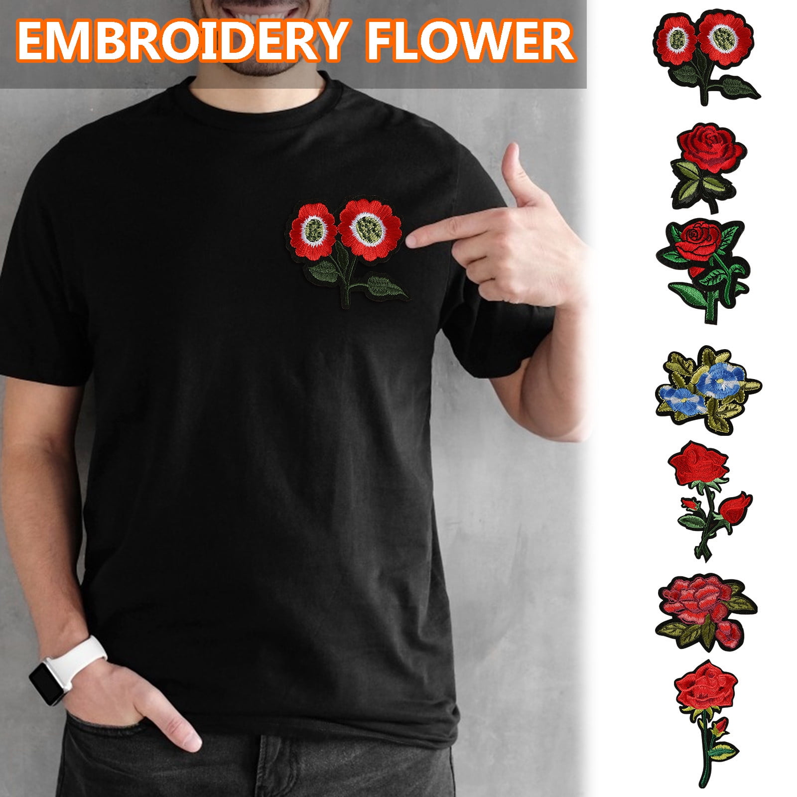 Teissuly 6Pcs Rose Embroidery Badge Clothes Fabric Patch Applique Decor ...