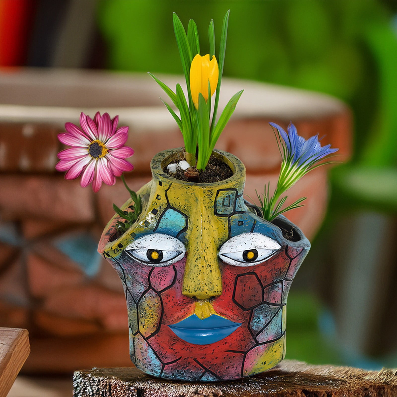 Teissuly Abstract Color Three Hole Face Resin Flower Pot - Walmart.com