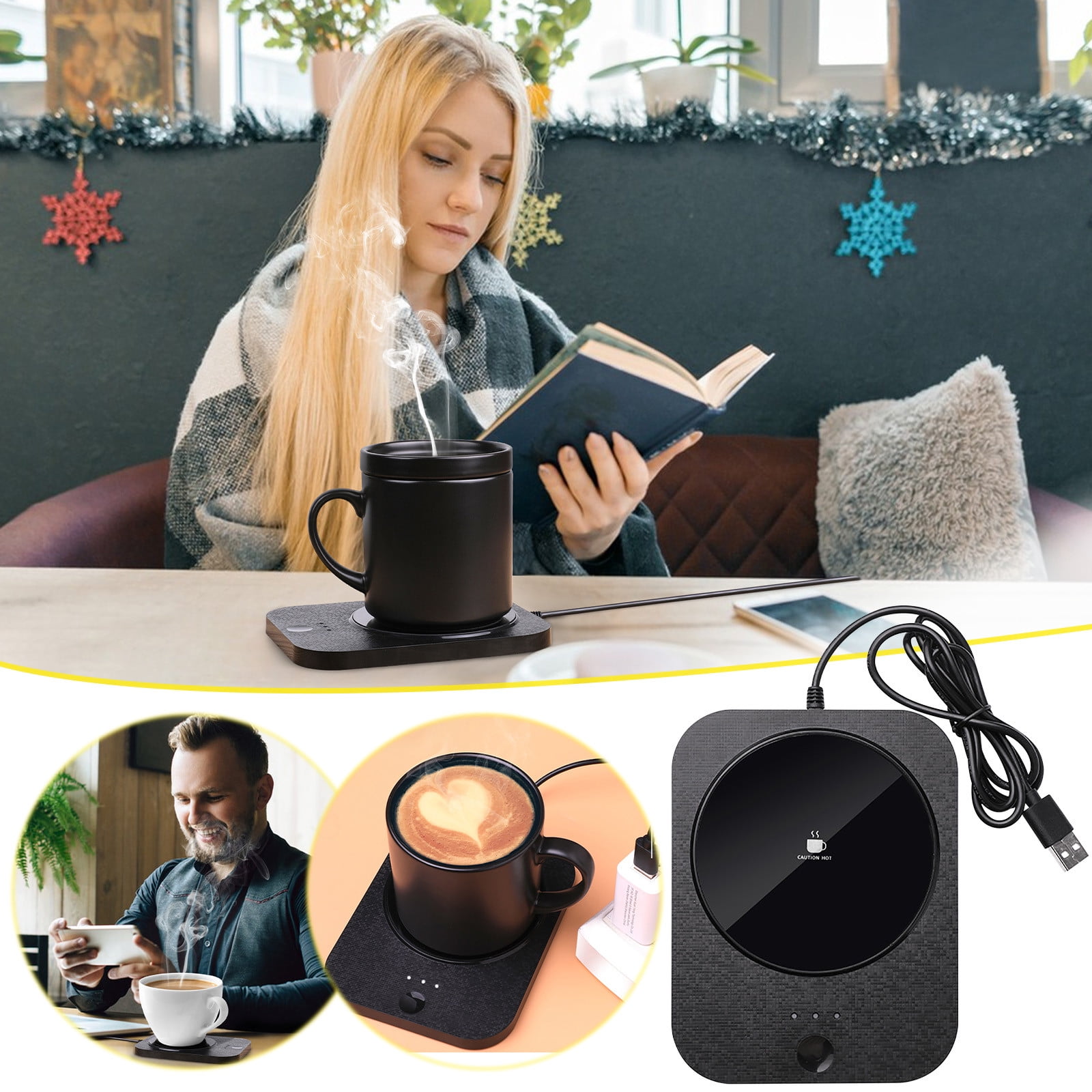 Teissuly Black Electric Cup Fast Heating USB Beverage Warmer Portable ...