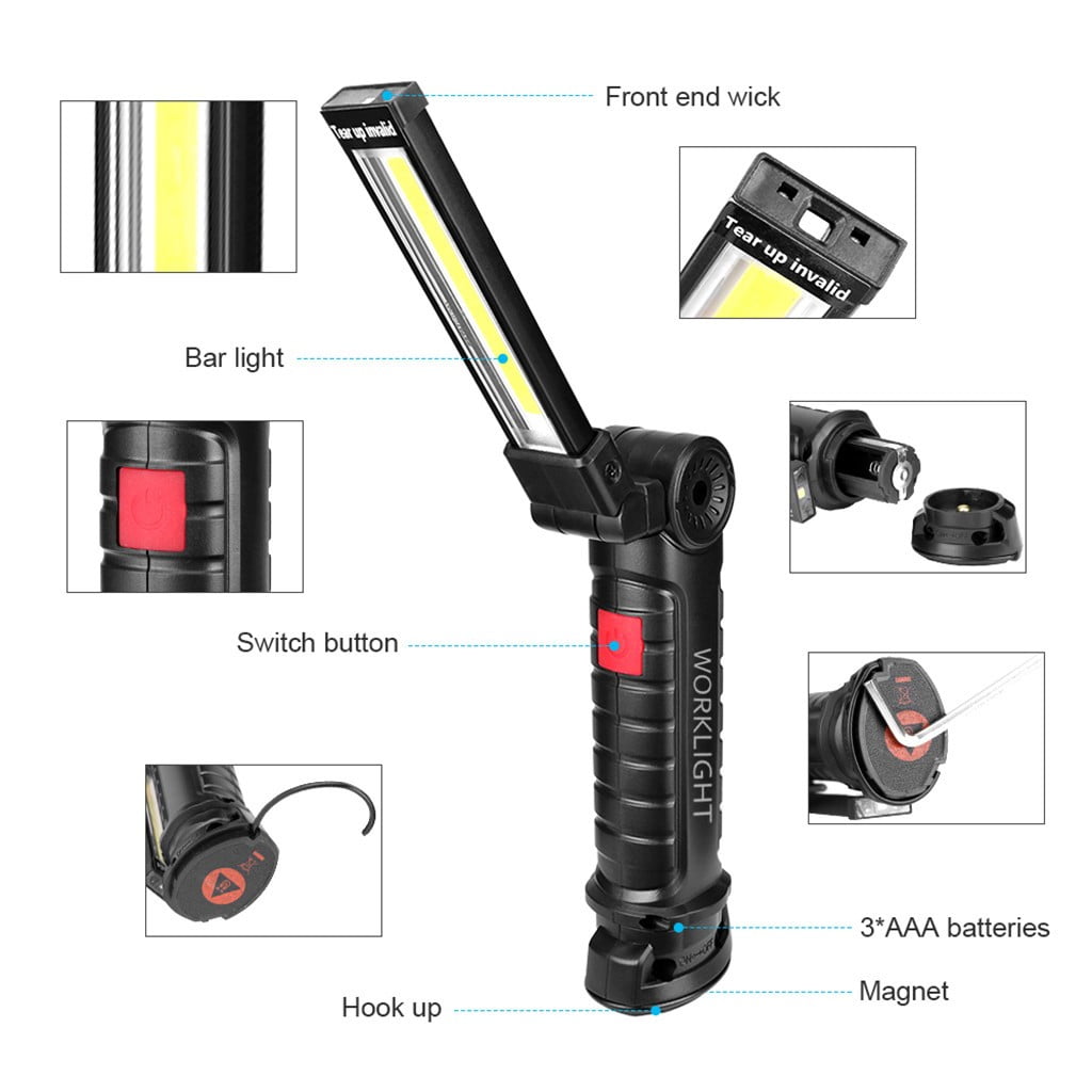 Teissuly COB+LED Magnetic Torch Flexible Inspection Lamp Cordless ...