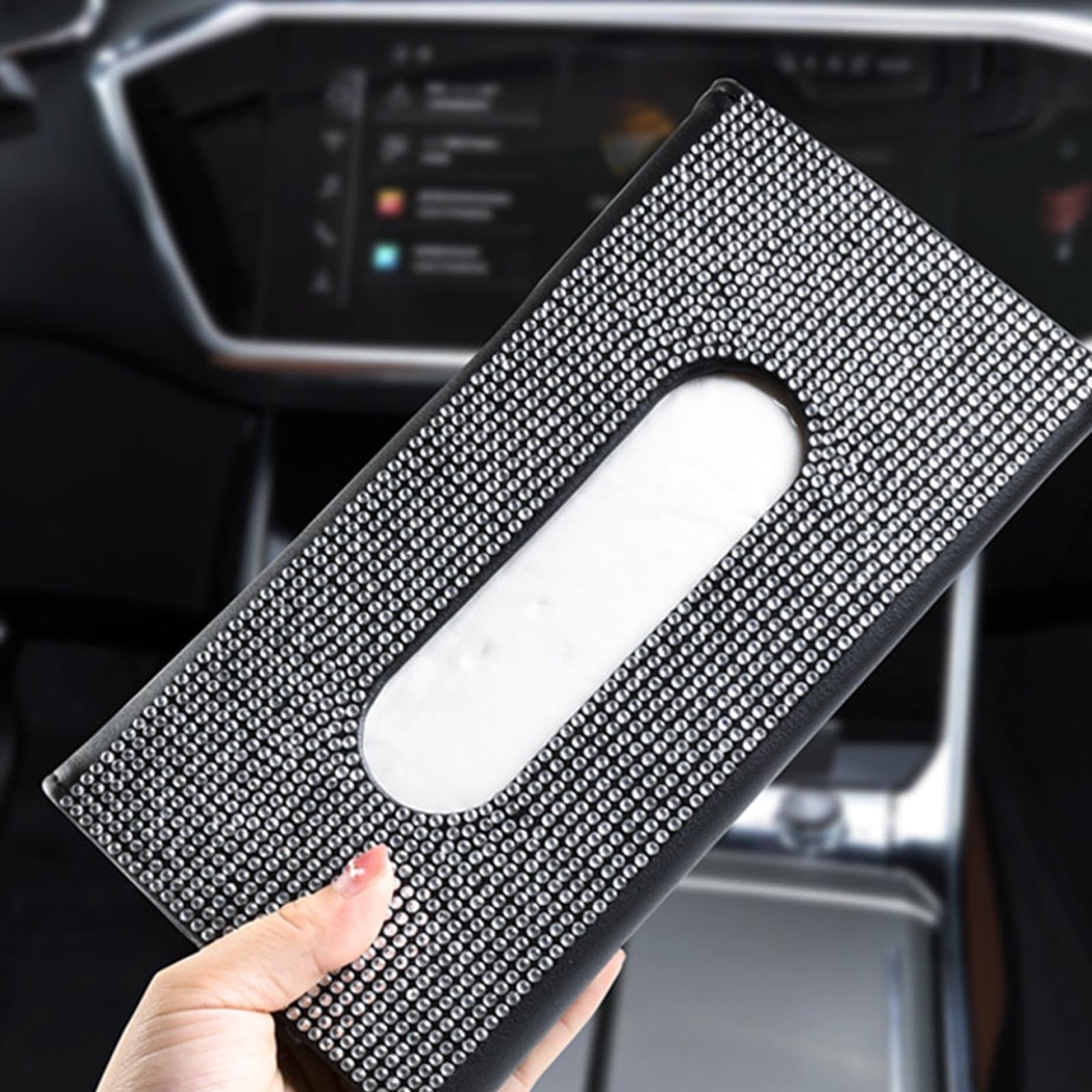 Teissuly Car Sun Visor Tissue Box Leather Seat Back Diamond Tissue Clip ...