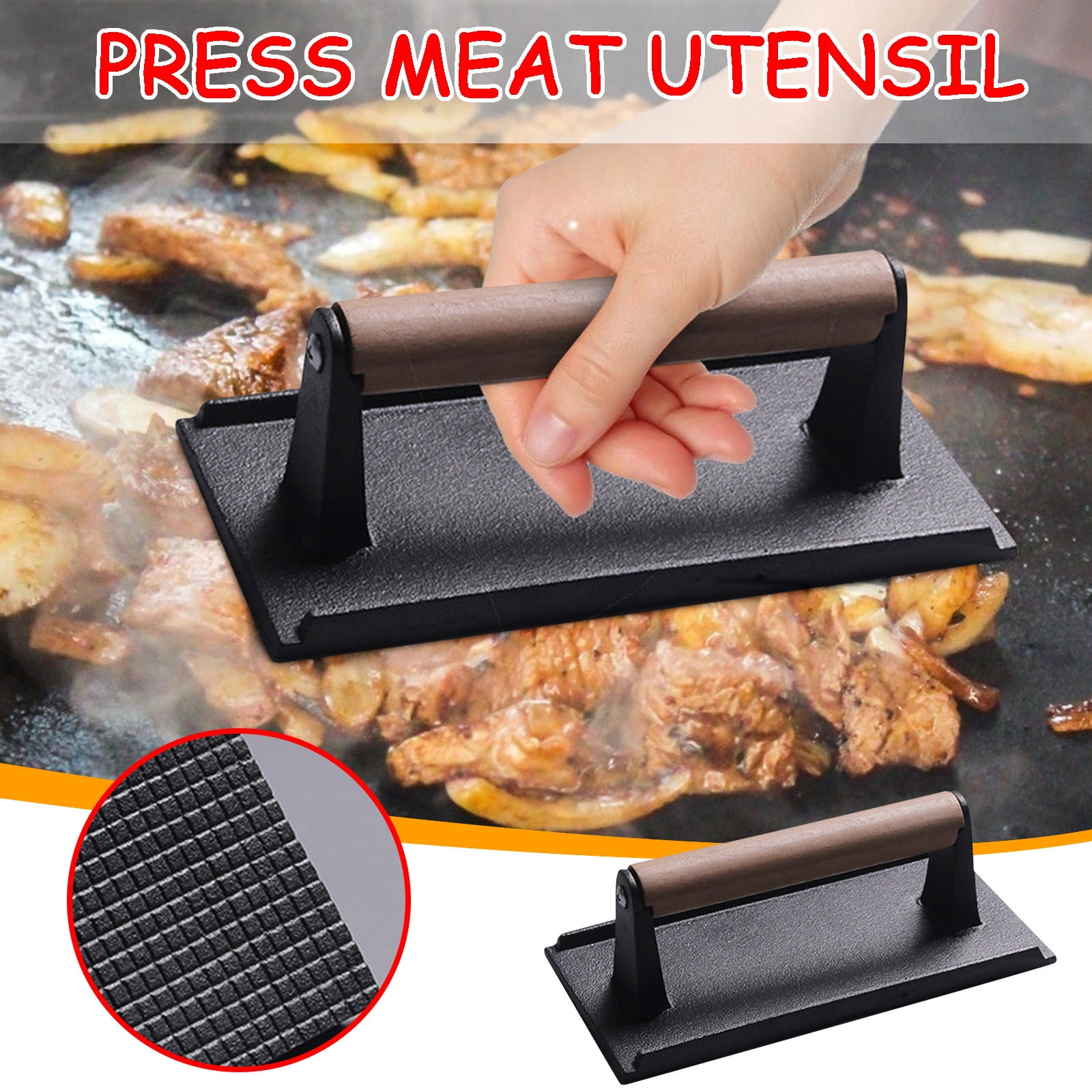 Teissuly Cast Iron Grill Press - Heavy-Duty Griddle Press with Wooden ...
