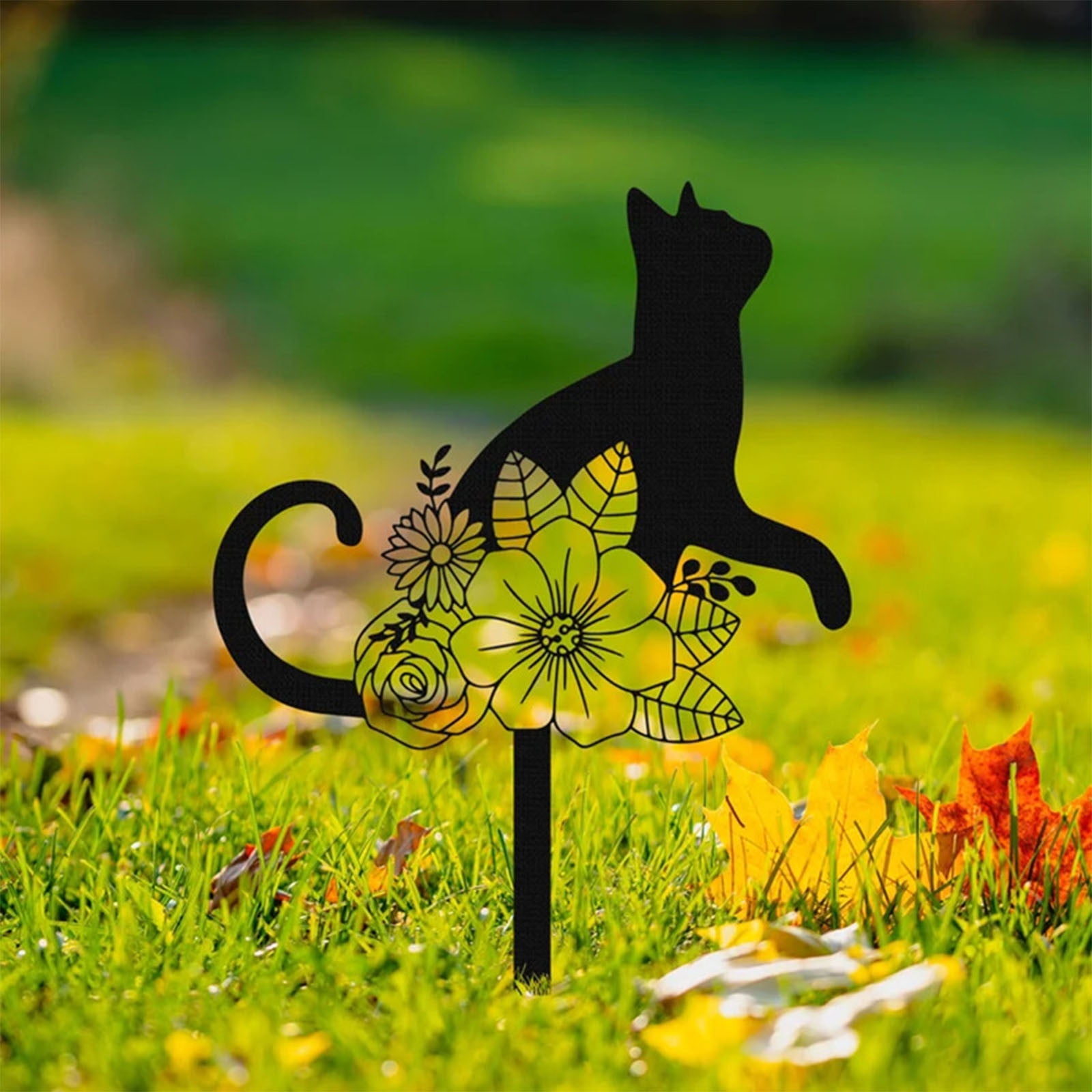 Teissuly Cats Pet Memorial Landmarks Lawns Iron Plug-in Cutout Flower ...