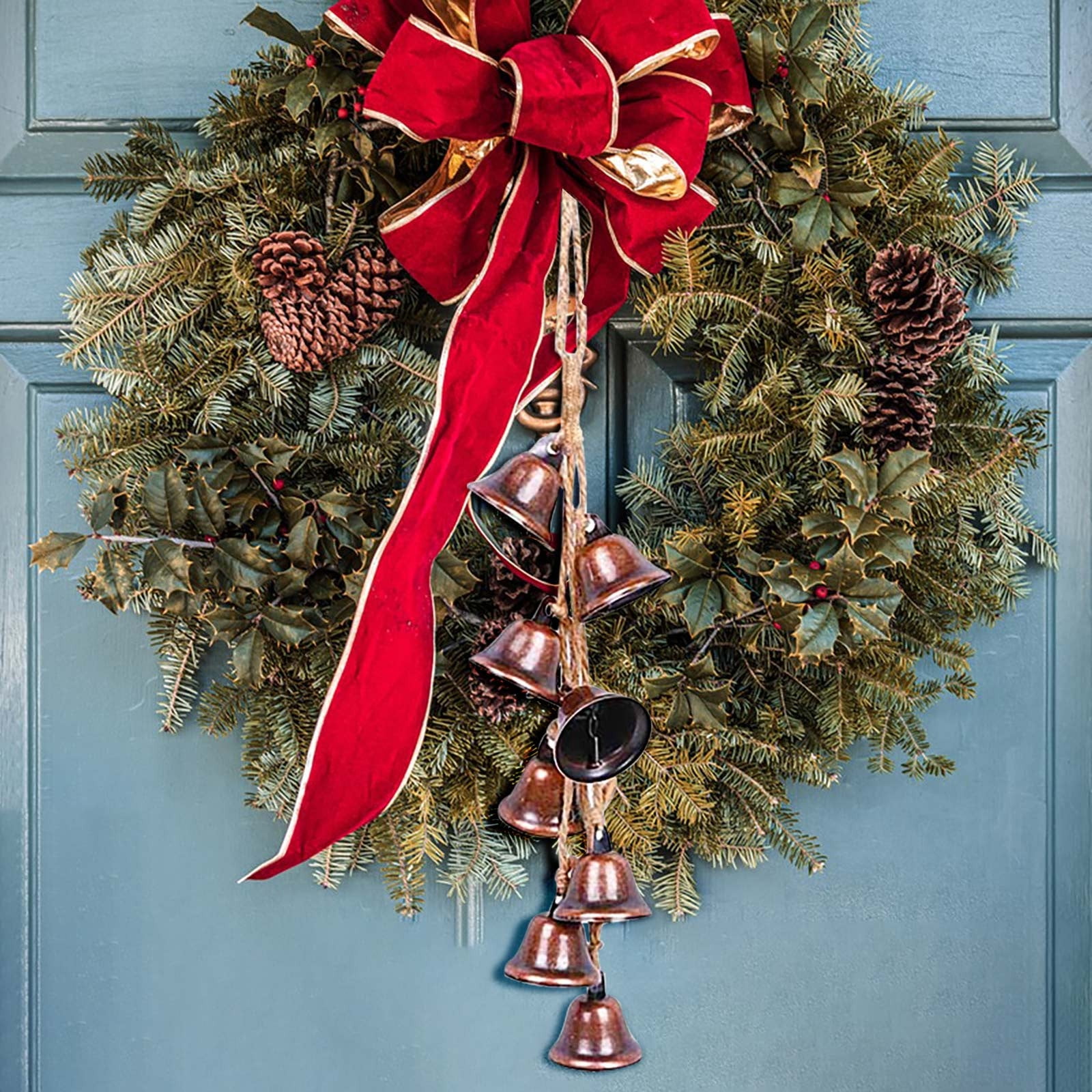 Teissuly Christmas Bell Rope Trumpet Bell Shabby Style Metal Hanging ...