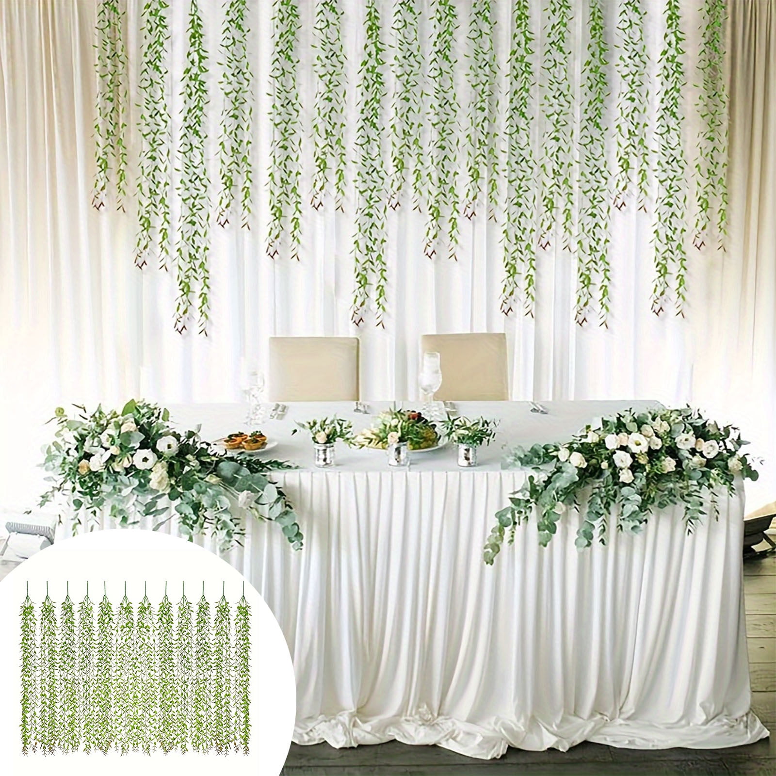 Teissuly Clearance 12 Strip Of Dragon Rattan Simulated Green Plants Weeping Wedding Wall Hanging ...