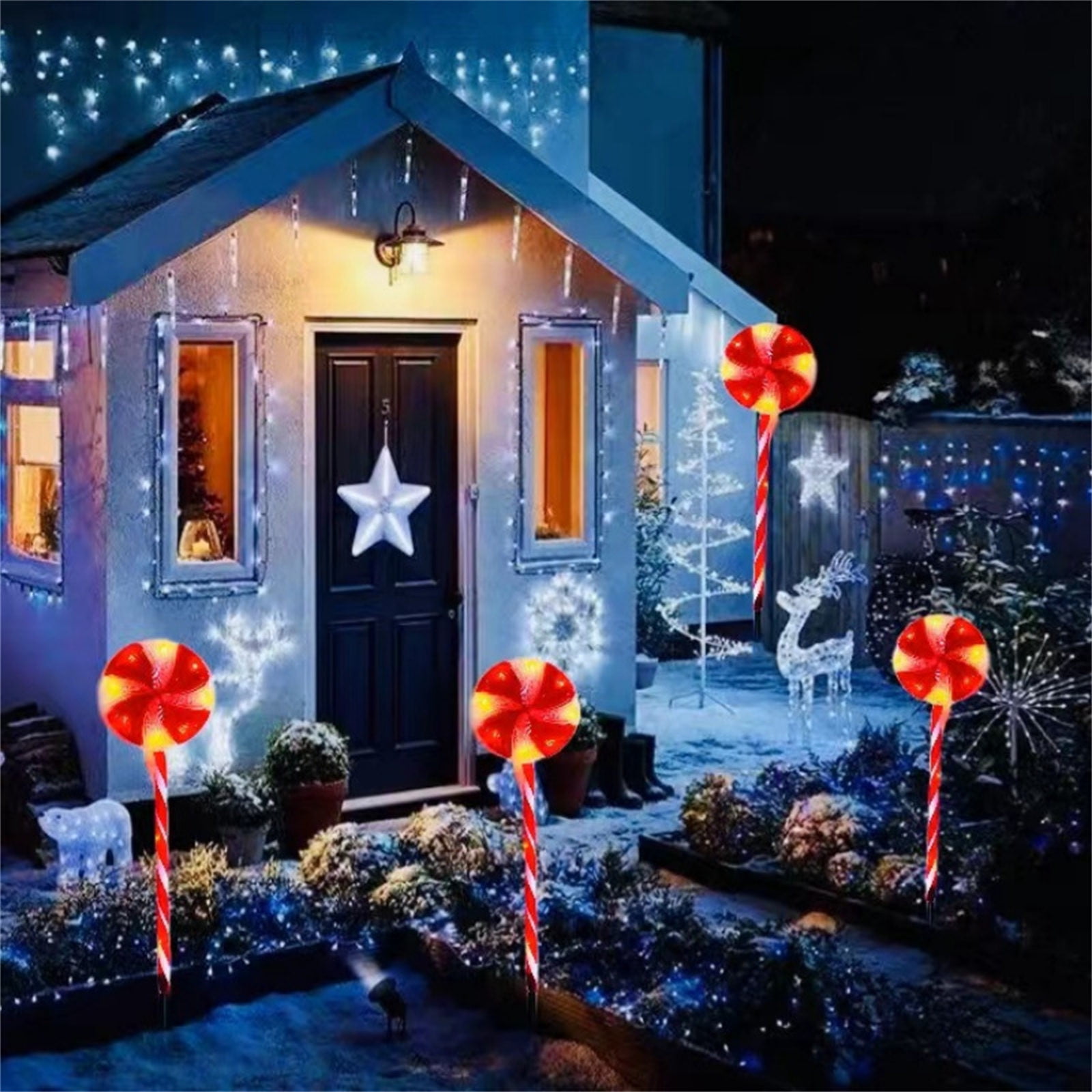 Teissuly Clearance 2025 New Solar Powered Circular Candy Cane Light ...