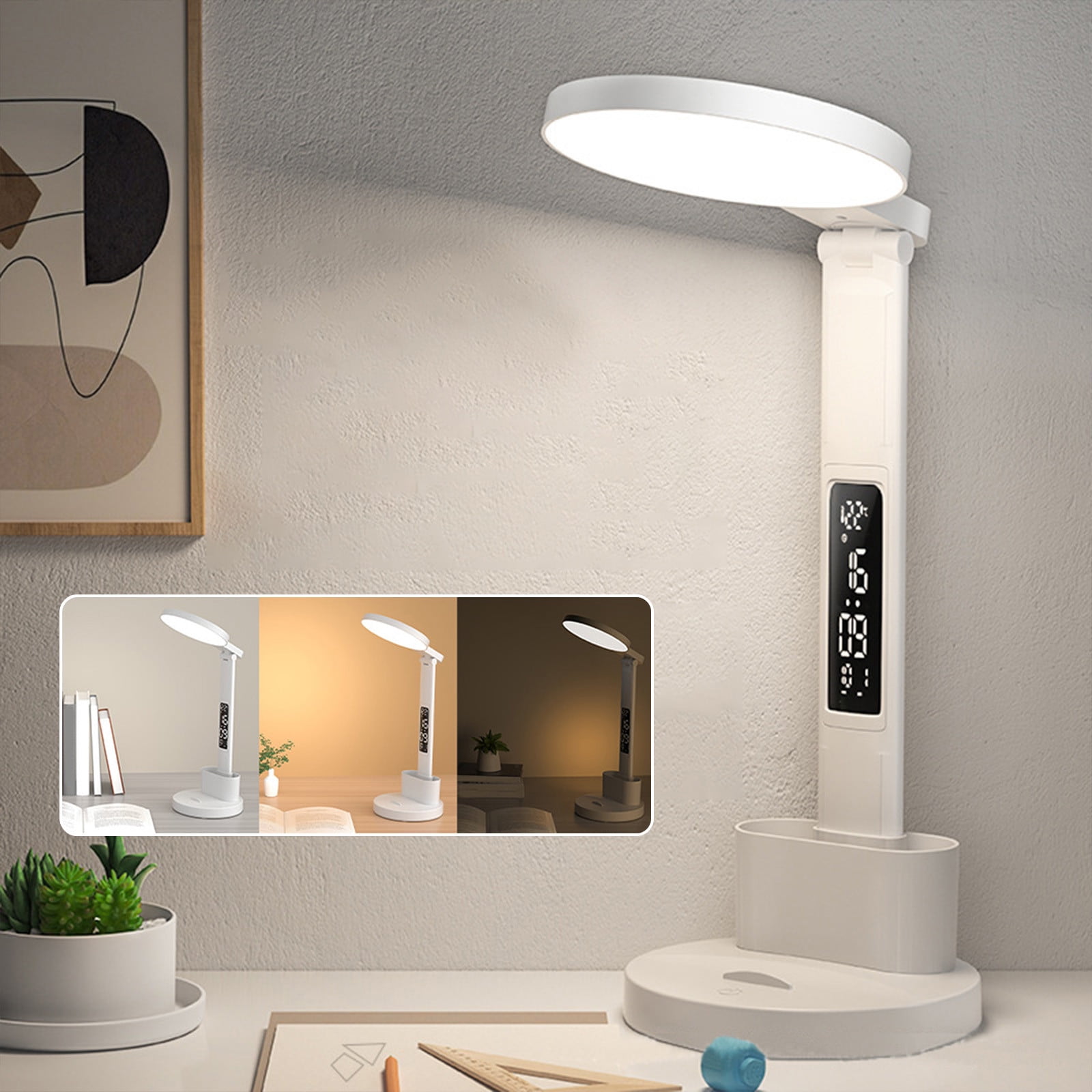 Teissuly Clearance Desk Lamp With Pencil Clock Study Office Eye ...