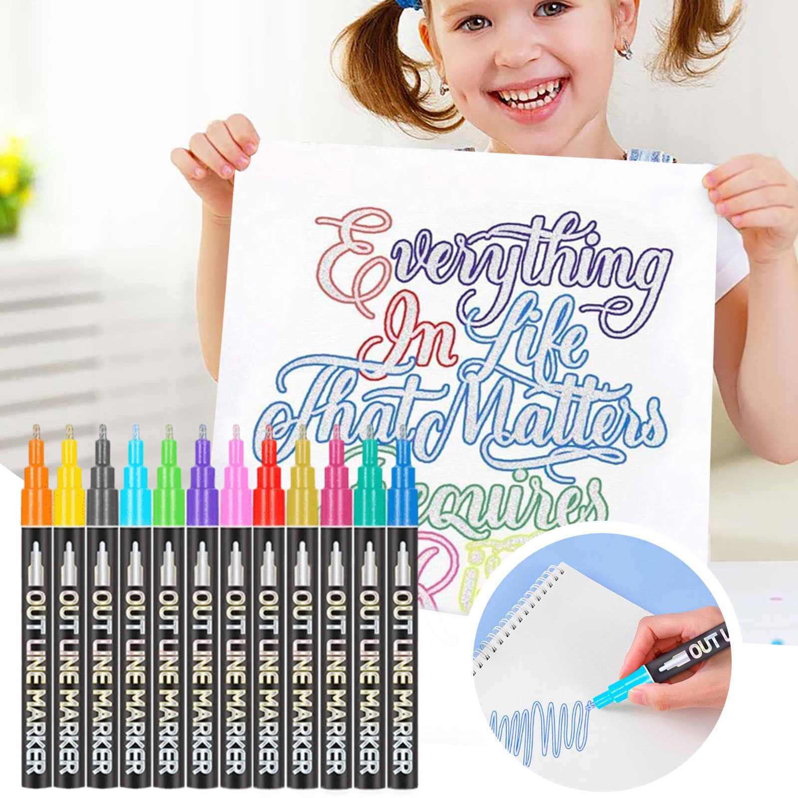 Teissuly Clearance Double Line Pen 8 Colors Set Hand Account Note Mark ...