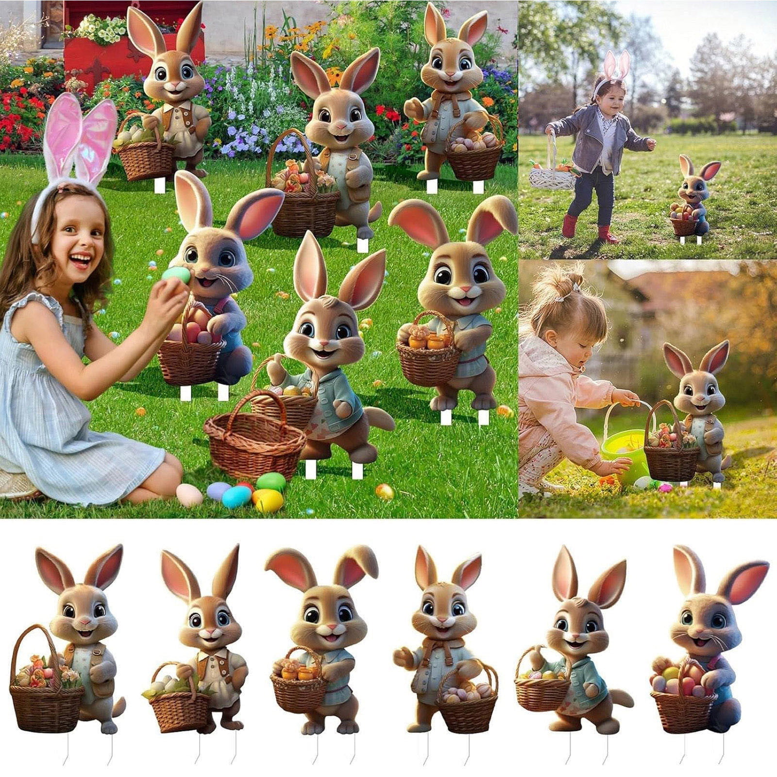 Teissuly Clearance Easter Bunny Garden Stake Decoration 2D Rabbits ...
