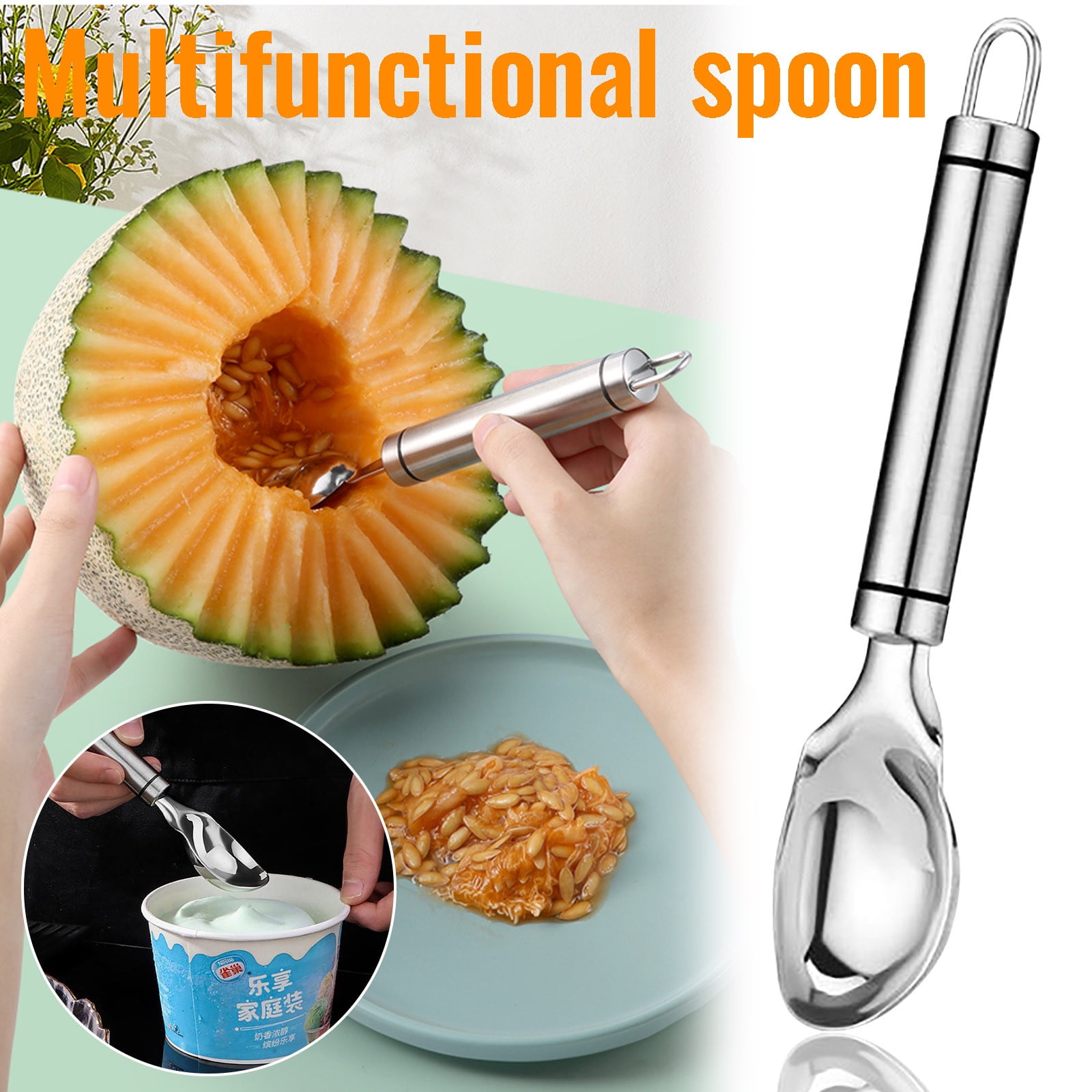 Teissuly Clearance Hard 304 Stainless Steel Ice Cream Spoon Fruit Sco ...