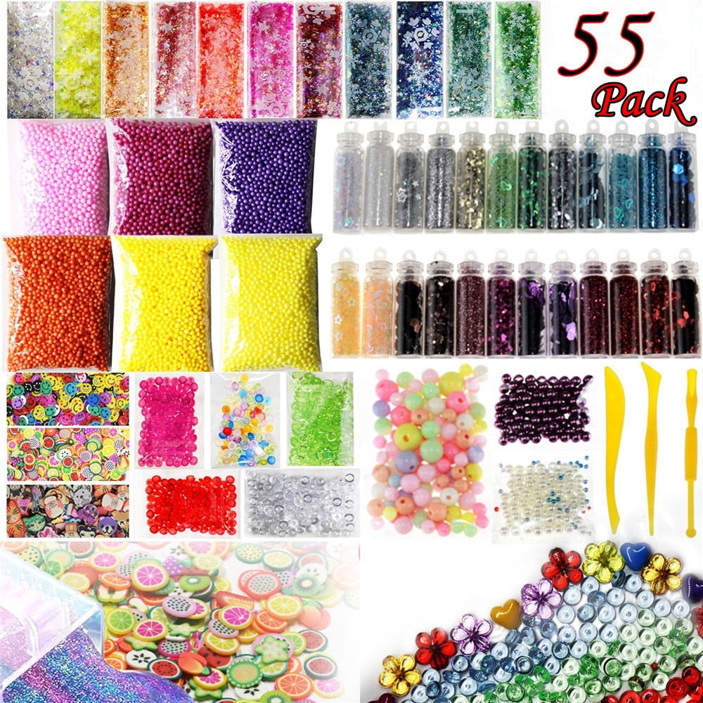 Teissuly Clearance Slime Supplies Kit 55 Pack Slime Beads Slime Tools ...