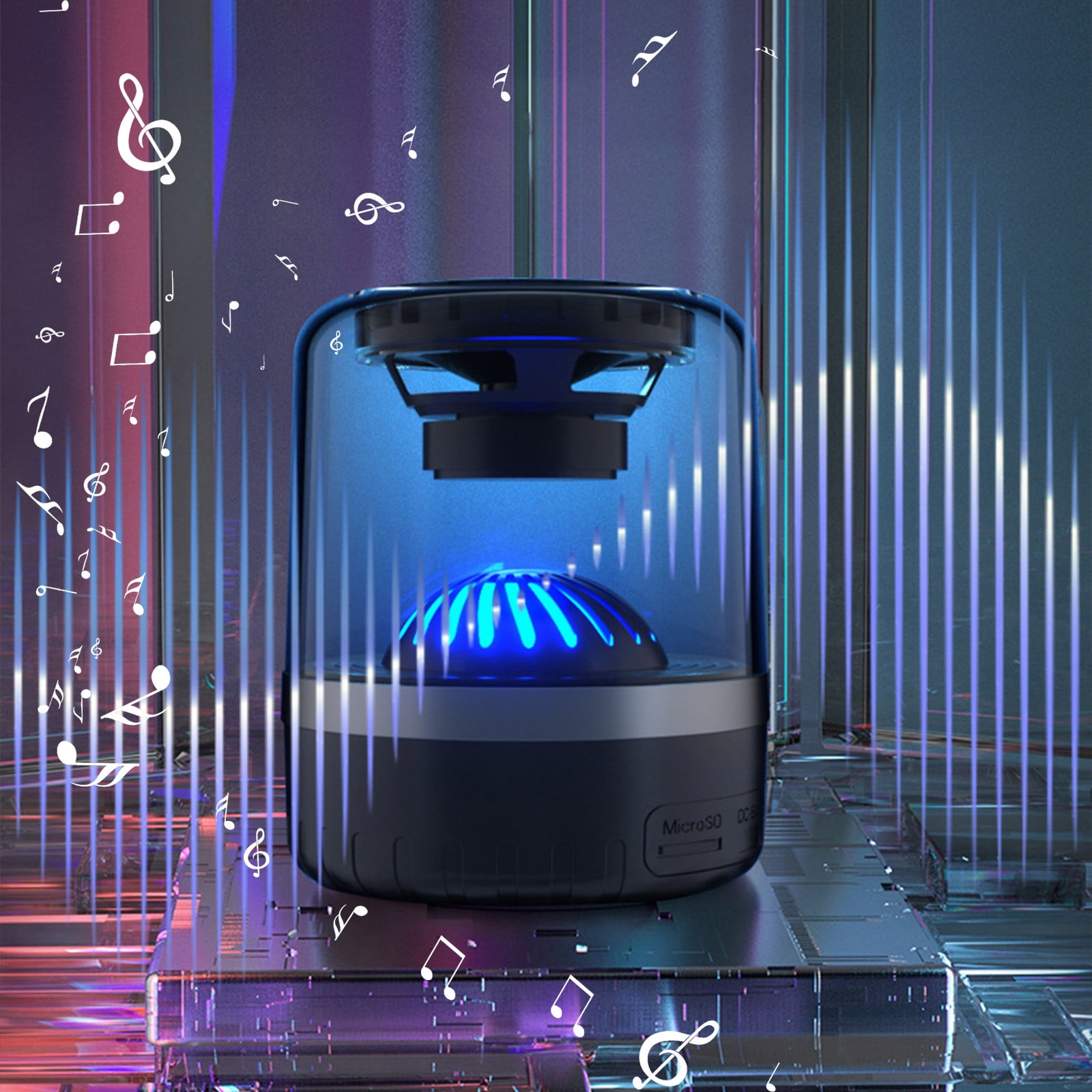 Teissuly Color Breathing Lamp Bluetooth Sound Around Glass Cavity ...