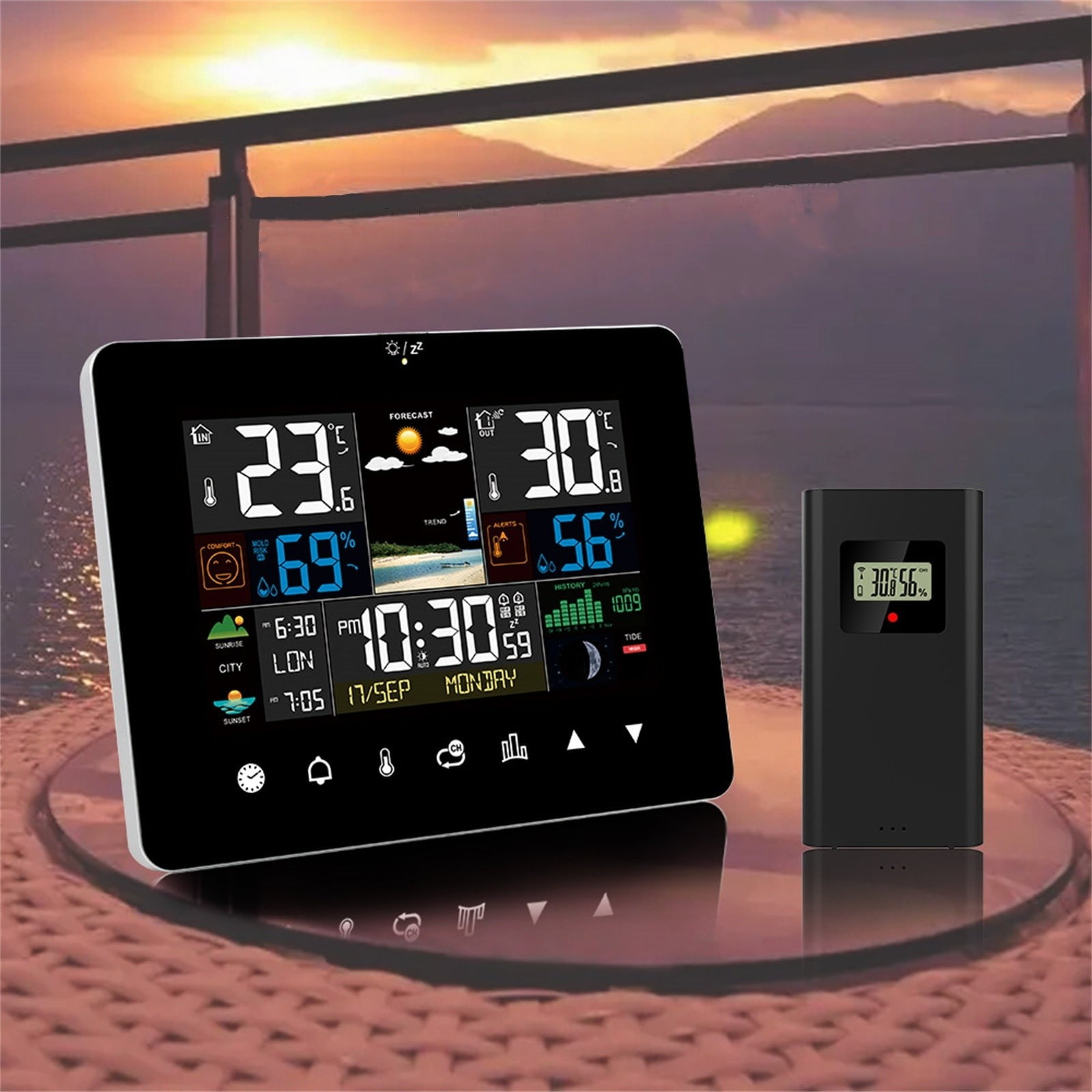 Teissuly Color Screen Touchscreen Weather Clock 3362G RF Sensing ...