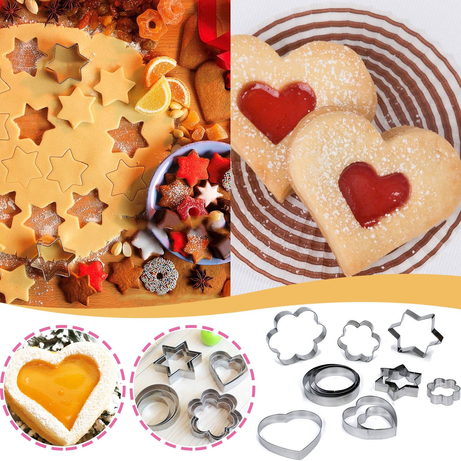 Teissuly Cookie Cutters Shapes Baking Set, 12PCS Flower Round Heart ...