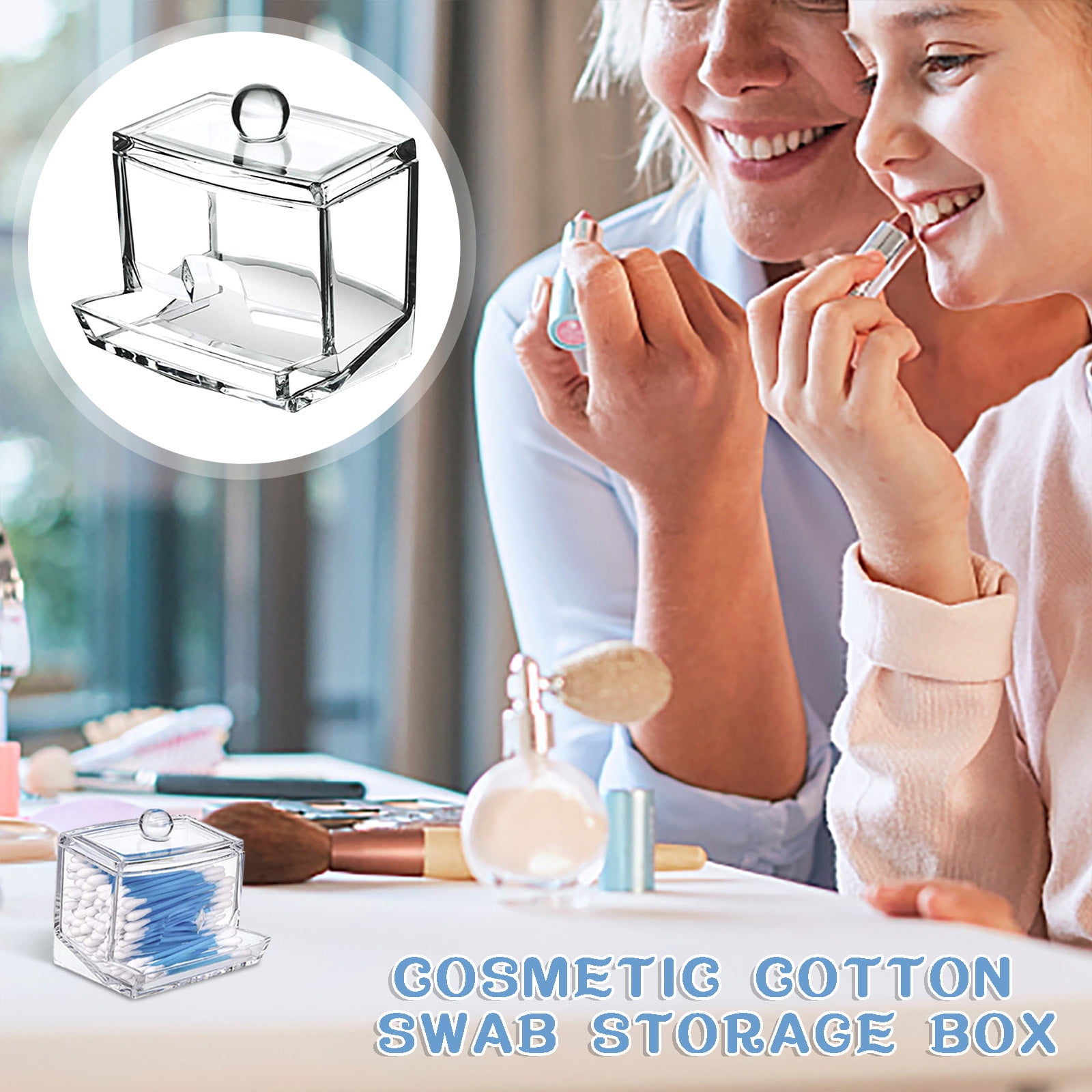 Teissuly Cotton Swab Storage Box Portable Transparent Cosmetic Cotton ...