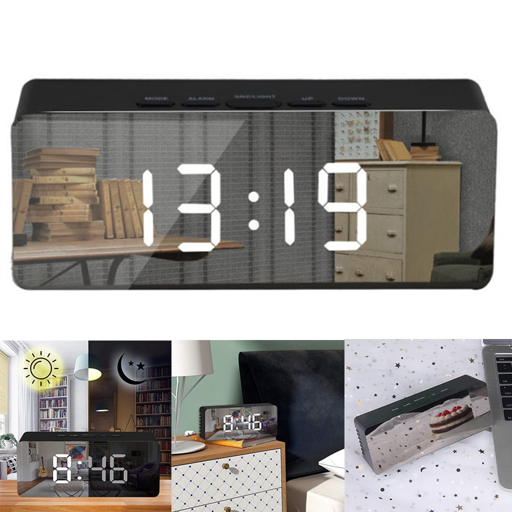 Teissuly Creative LED Digital Alarm Clock Night Light Display Mirror ...
