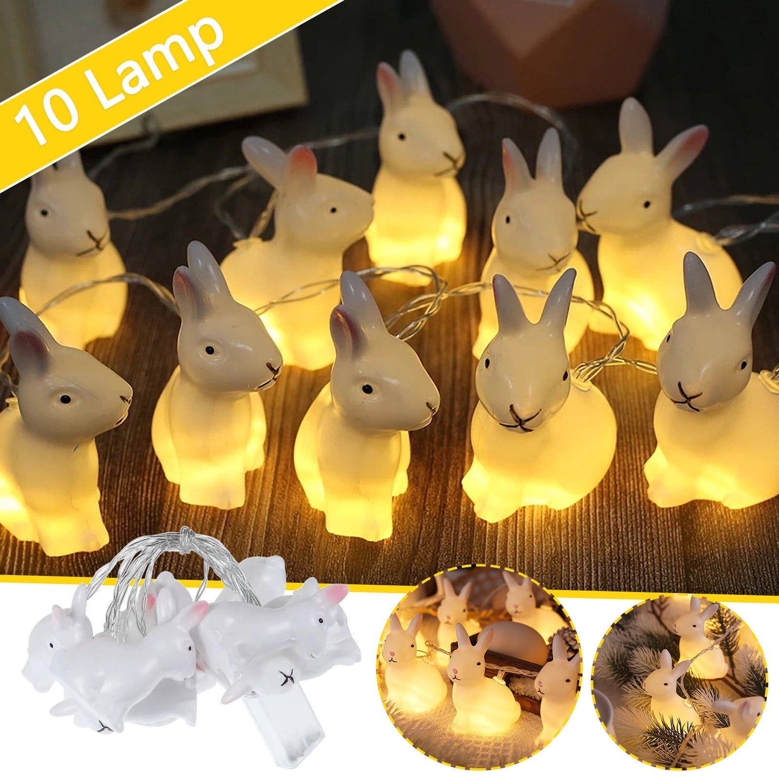 Teissuly Cute Rabbit String Lights Bunny Fairy Lights 1.5M 10 LED Battery Warm White Night Light ...