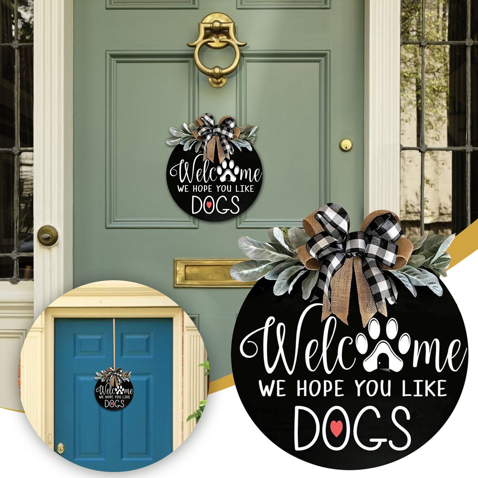 Teissuly Dog Welcome Sign Dogs Wooden Door Hanger Decorations Rustic ...