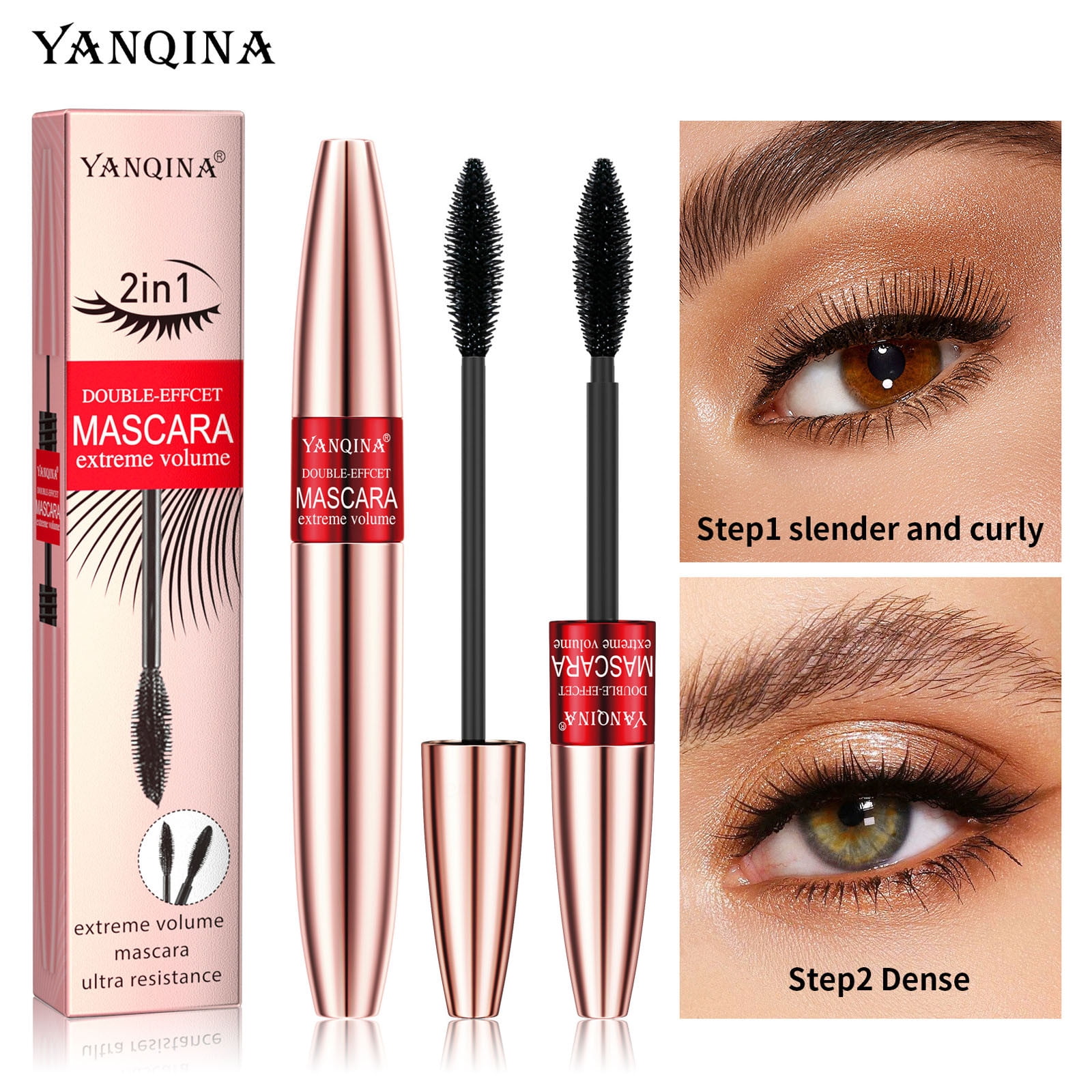 Teissuly Double Effect Eye Black Mascara Cream, Long, Curly, Thick ...