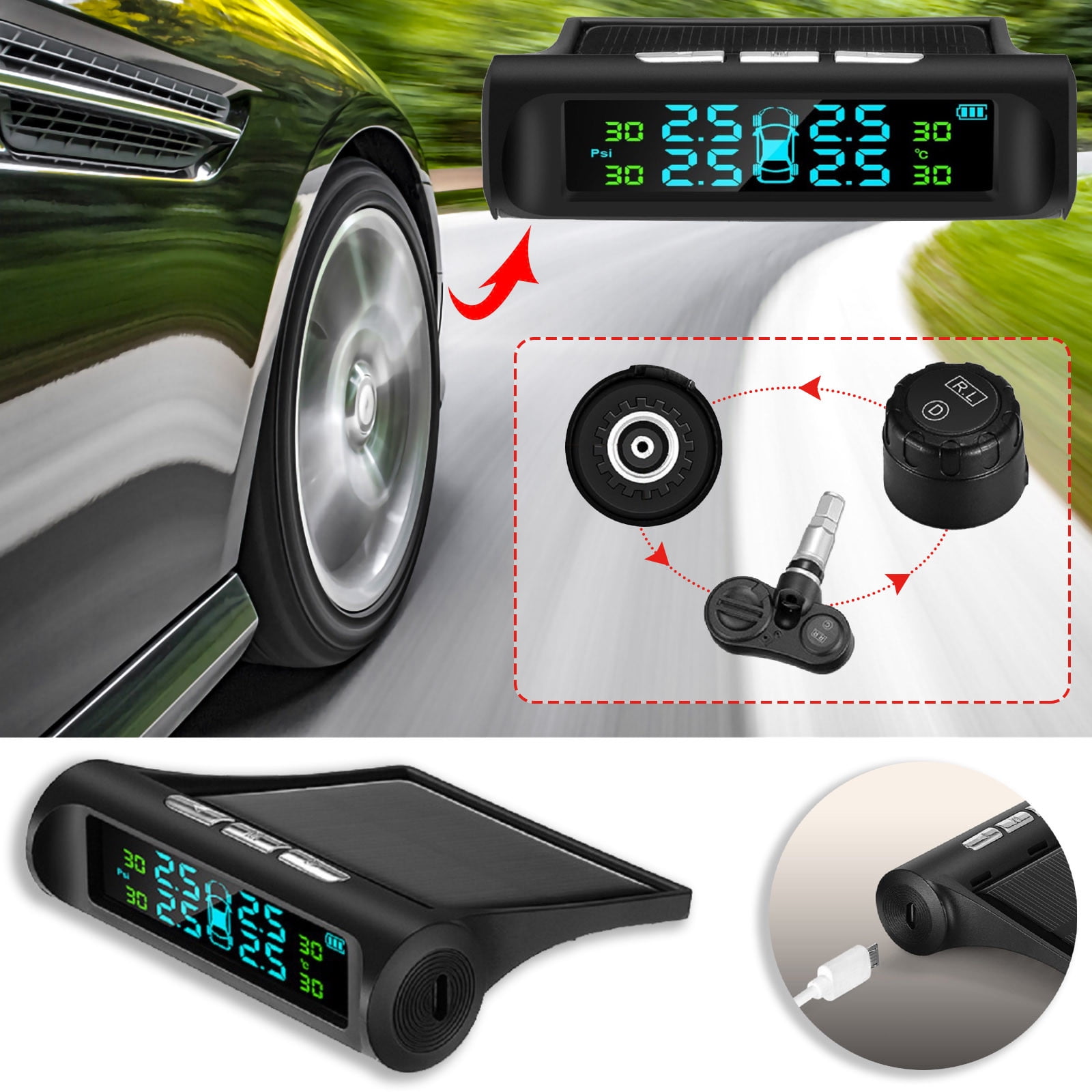 Teissuly External Tire Pressure Sensor Automotive Solar Wireless Tire ...