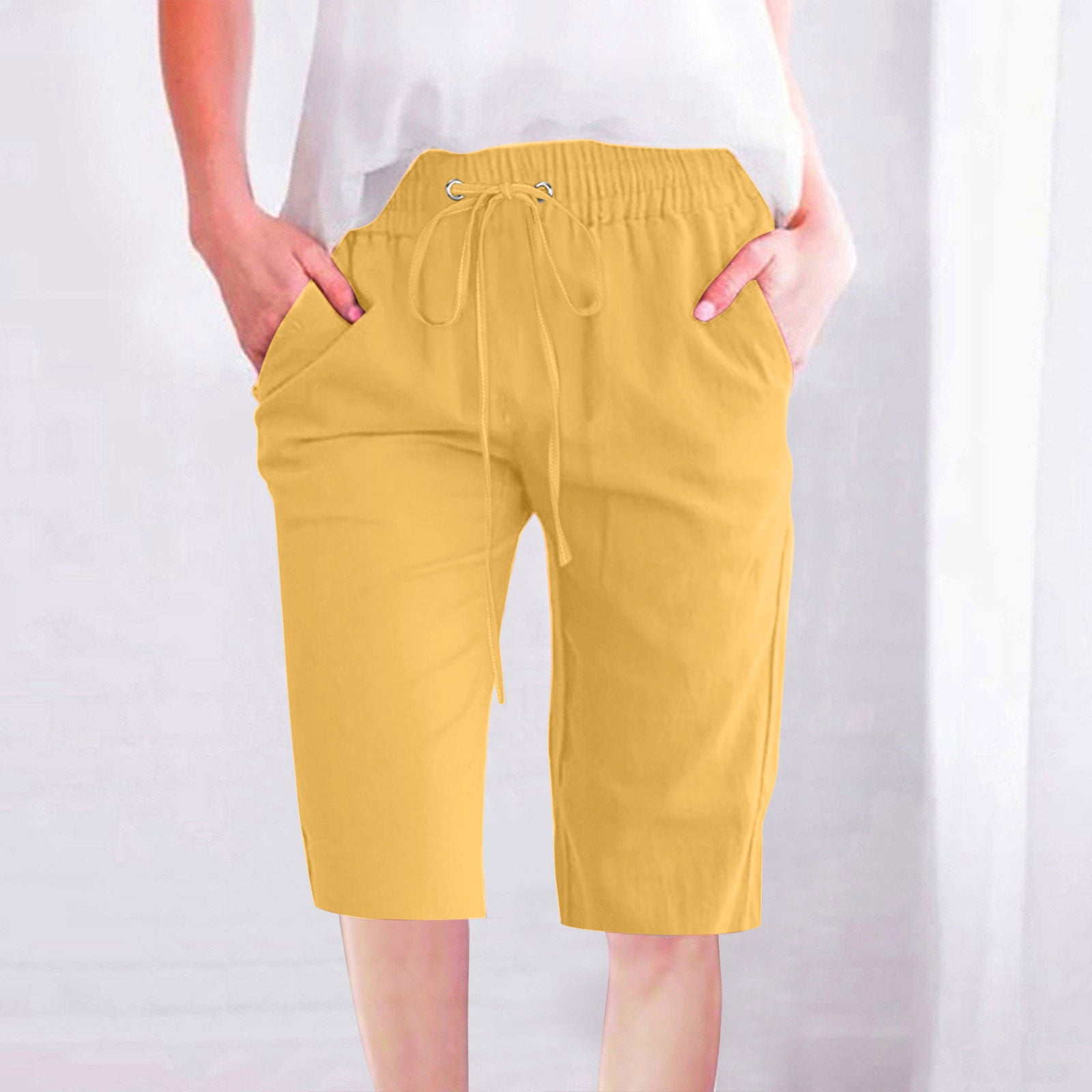 Teissuly Fashion Womens Casual Solid Color Waist Elastic Loose Straight ...