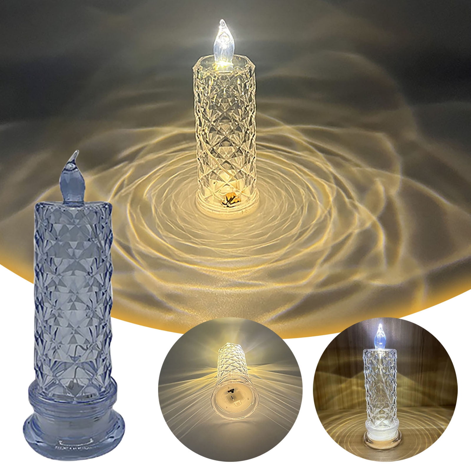 Teissuly Flameless Candle Rose Pattern Refraction Projection LED Electronic Candle Atmospheric ...