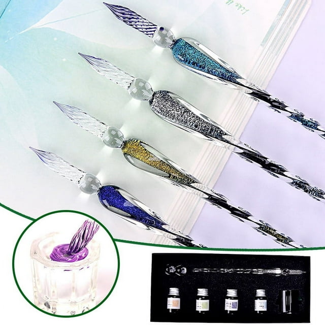 Teissuly Glass Ink Pen Set, Glass Dip Pen with Ink and Pen Holder Art ...