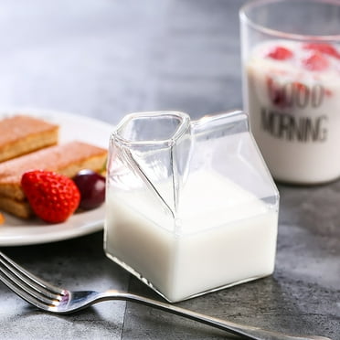 kedshhgu Glass Milk Carton Creamer Pitcher Cute Clear Kawaii Milk ...