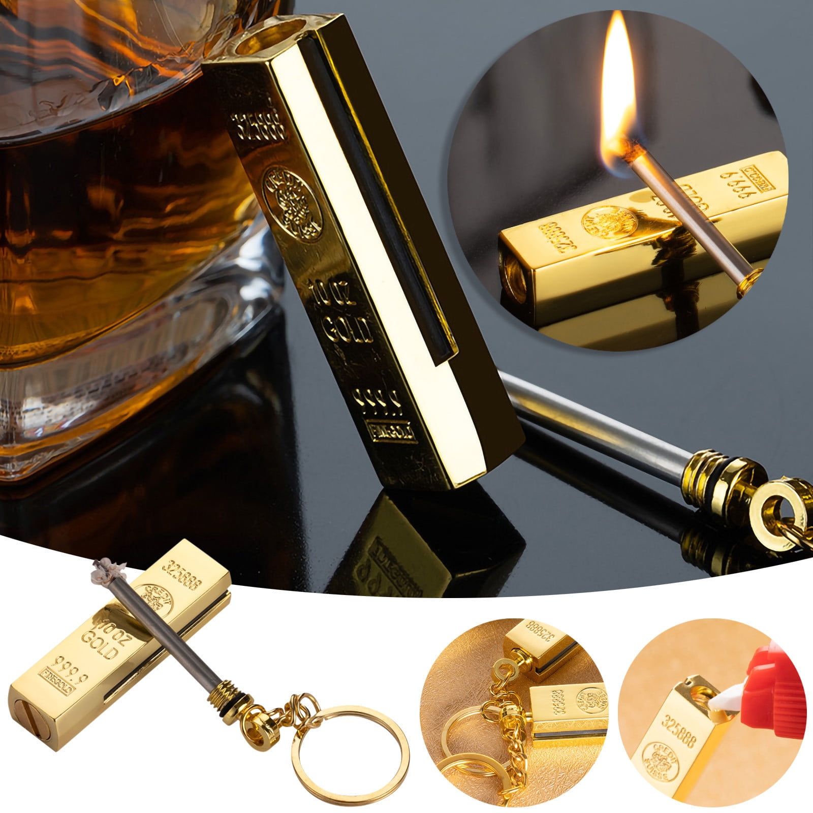 Teissuly Golden Bar Shape Immortal Lighter Vintage Metal Keychain ...