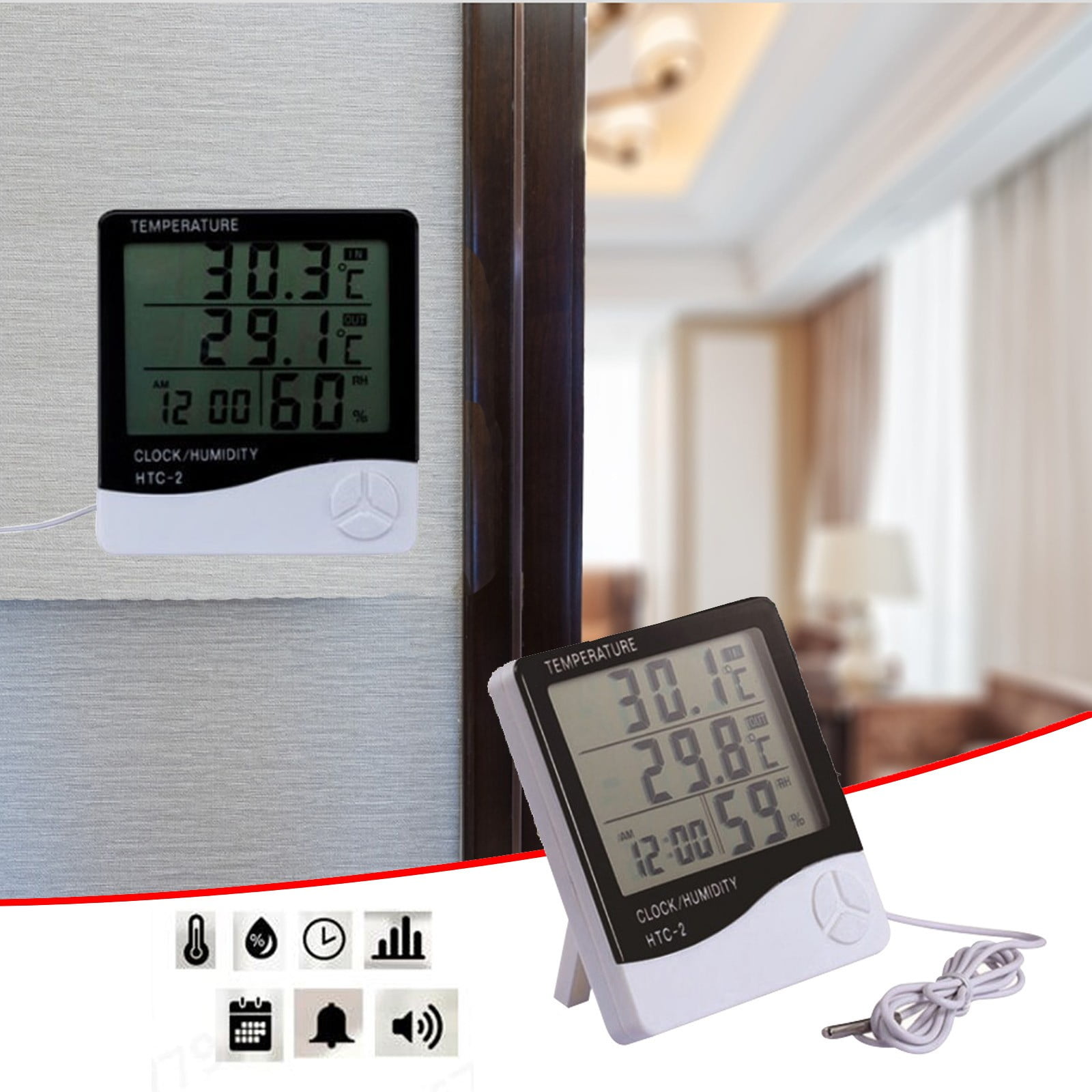 Teissuly HTC-2 Digital Hygrometer Indoor Room Gauge Humidity Monitor ...