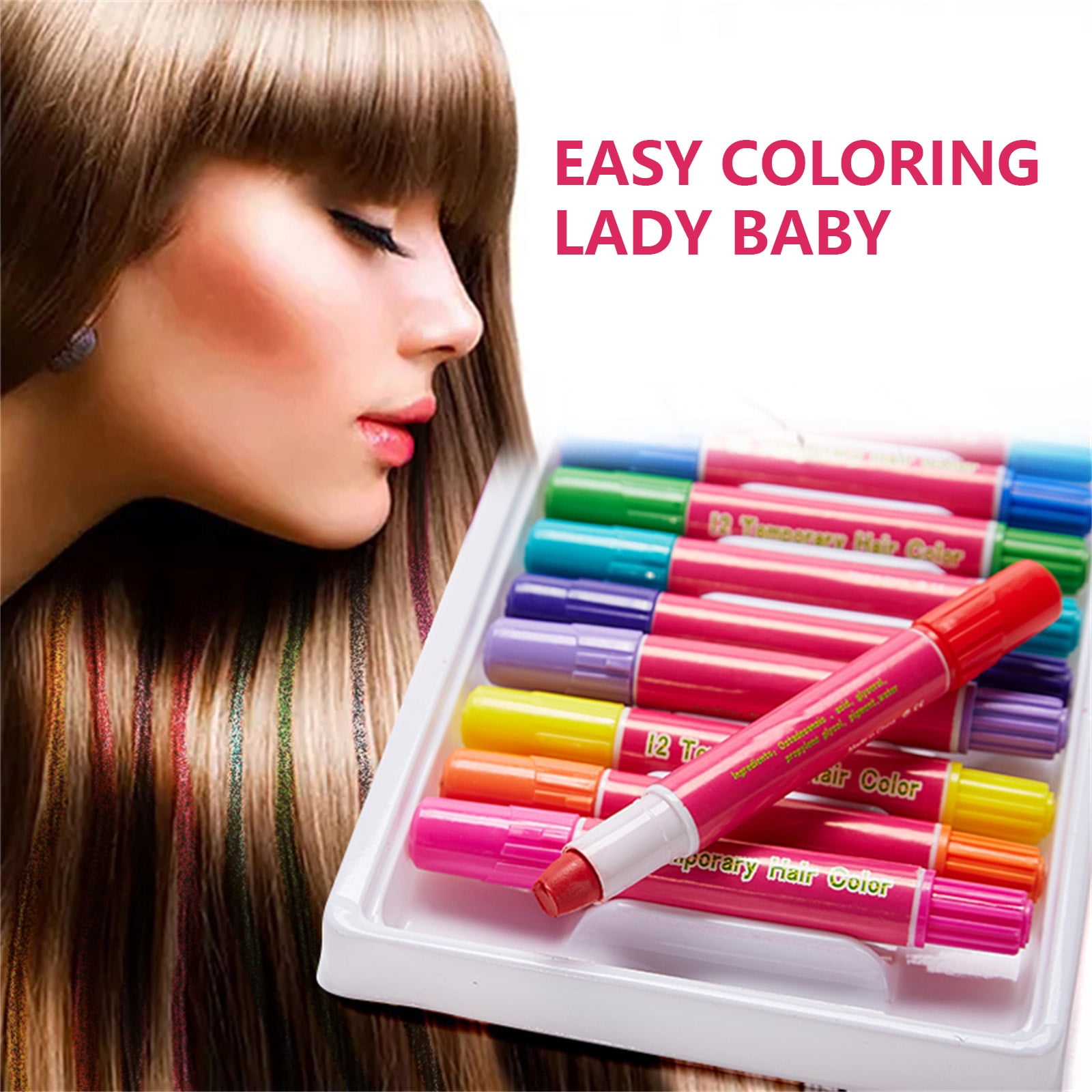 Teissuly Hair Stick Disposable Temporary Hair Pen 12 Color Hair Crayon ...
