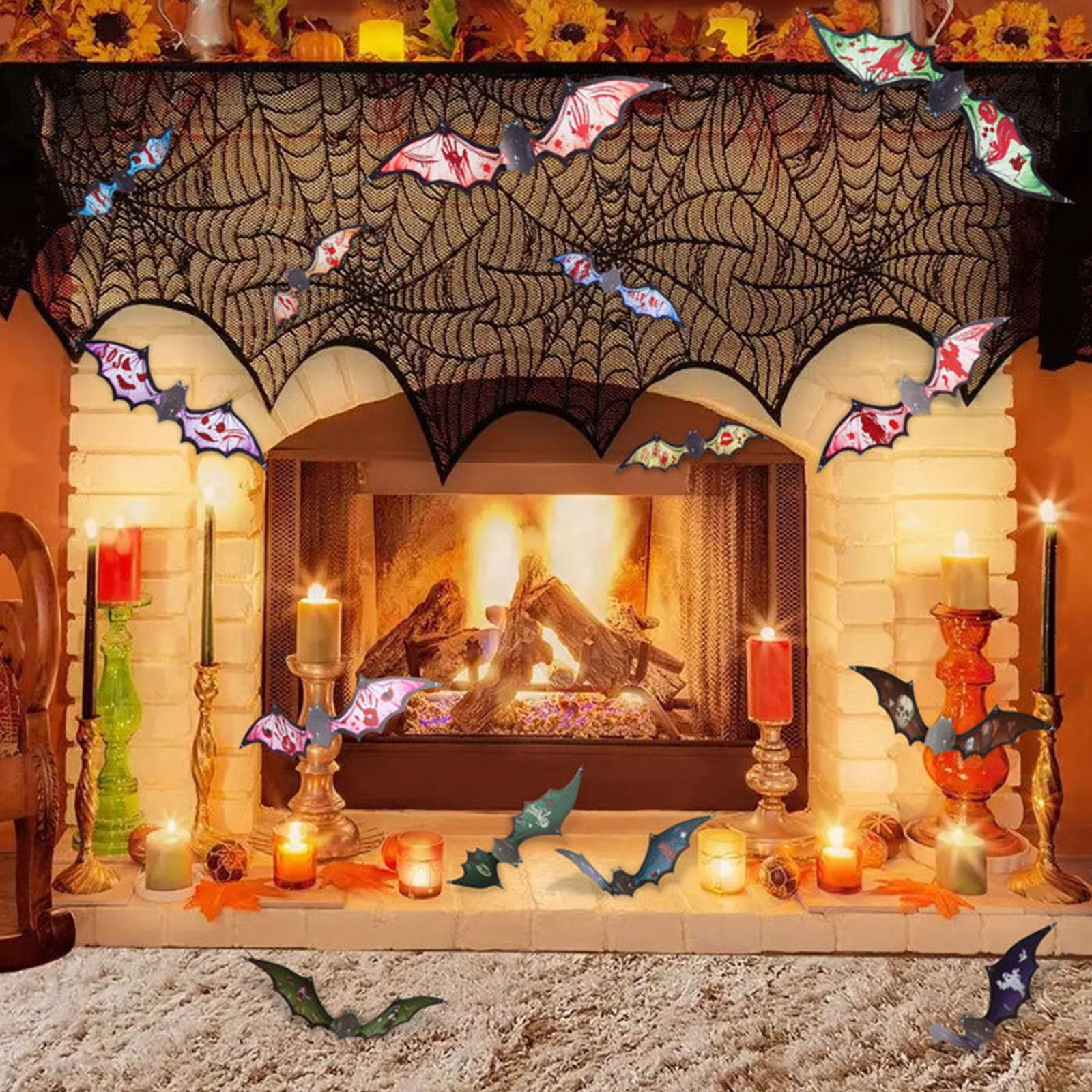 Teissuly Halloween Bats Stickers Hollow Halloween Bats Stickers Wall ...