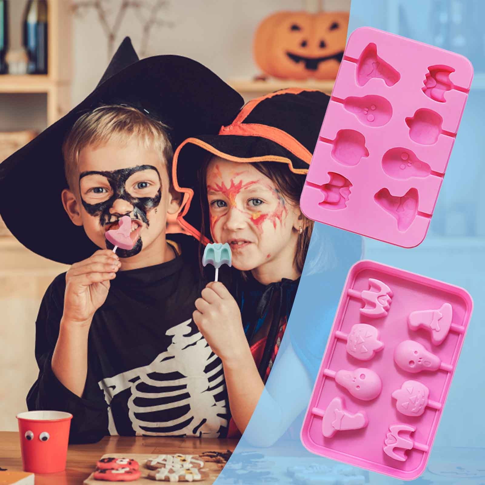 Teissuly Halloween Candy Molds Silicone Lollipop Molds，8 Cavity ...