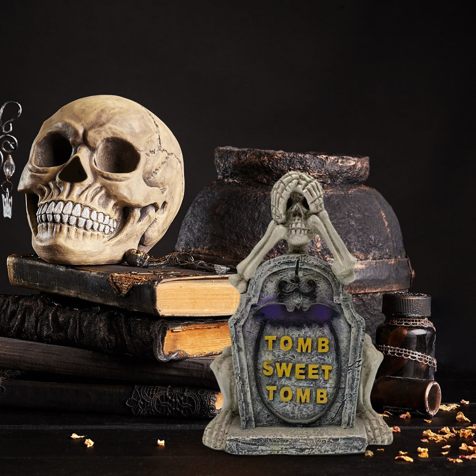 Teissuly Halloween Horror Resin Skull Tombstone Tabletop Decoration ...