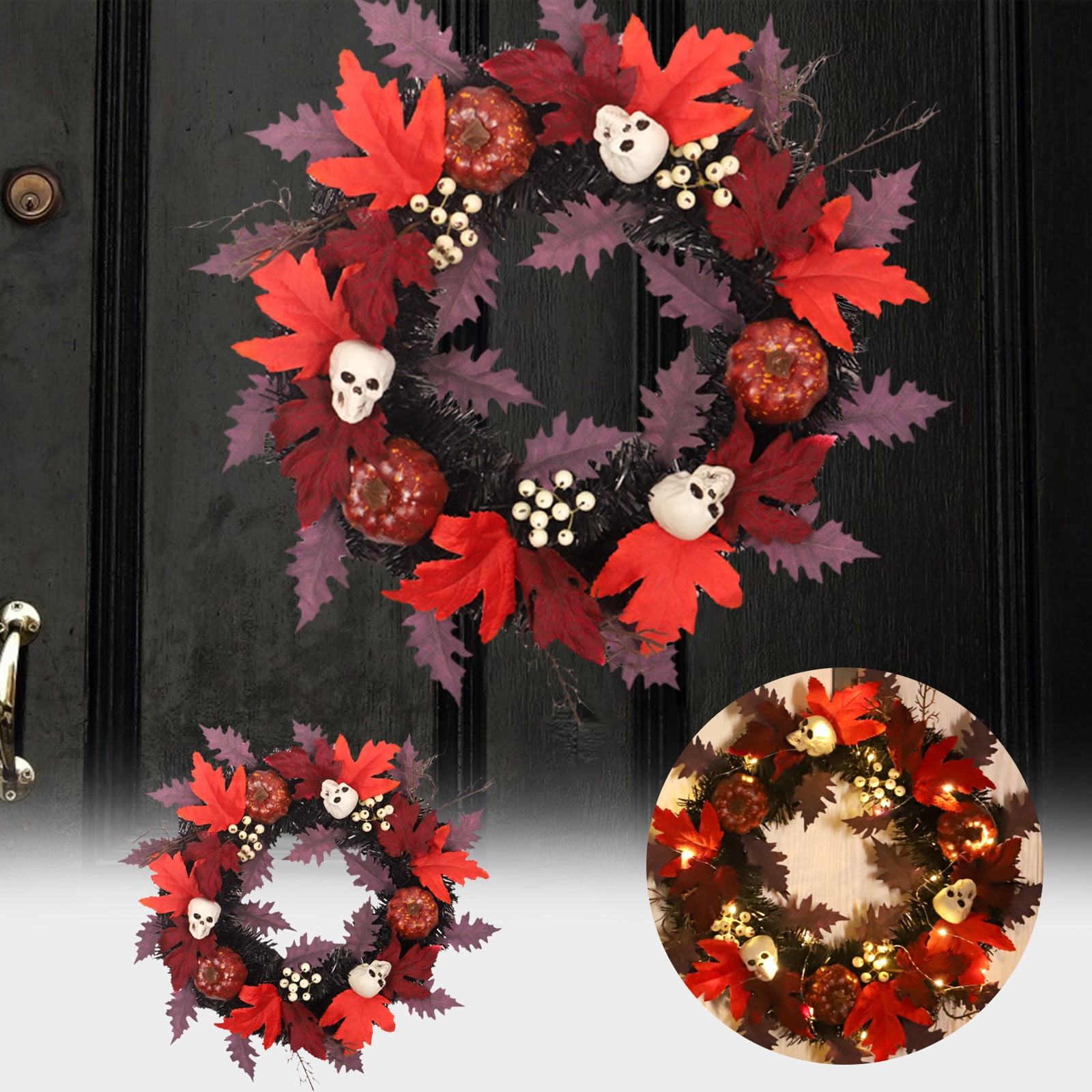 Teissuly Halloween Skeleton Maple Leaf Wreath Wreath Simulation Black - Walmart.com