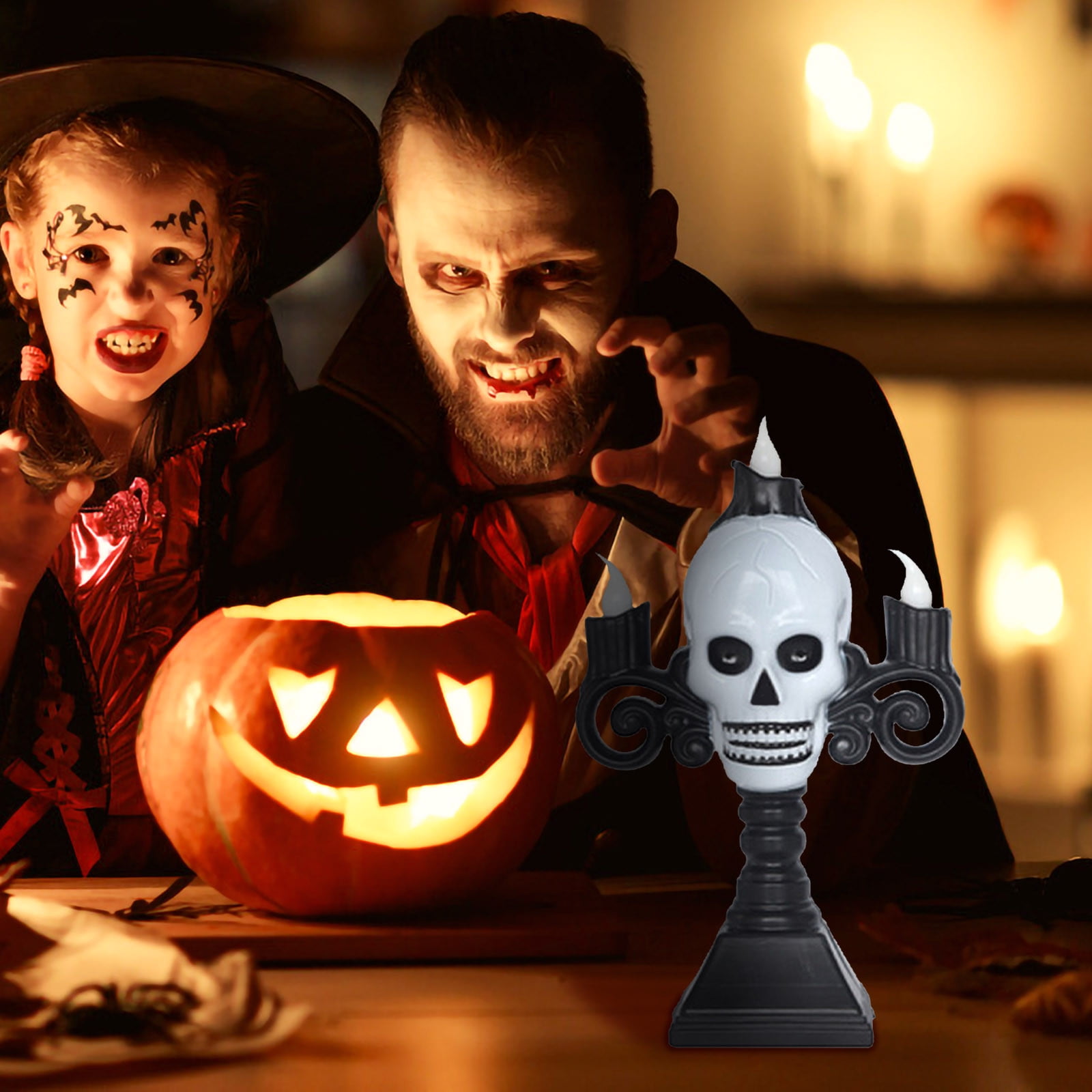 Teissuly Halloween Skull Head LED Light, 6.69X4.33 Inch Black Silver ...