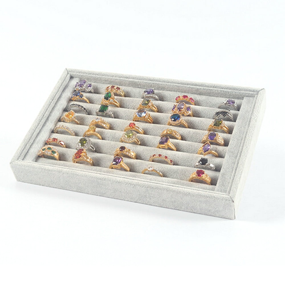 Teissuly Jewelry Rings Display Tray Velvet About 50 Slot Case Box ...