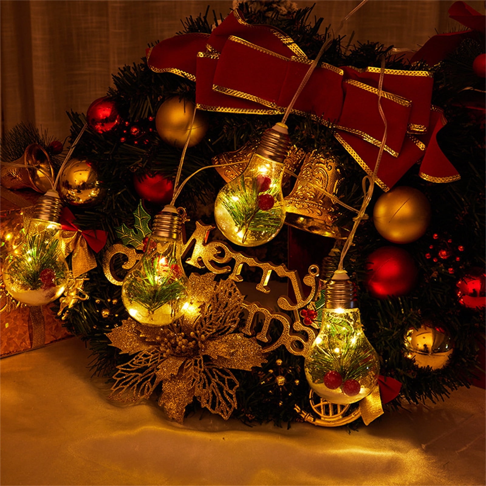 Teissuly LED Transparent Christmas Ball String Inkberry Pines Needle ...