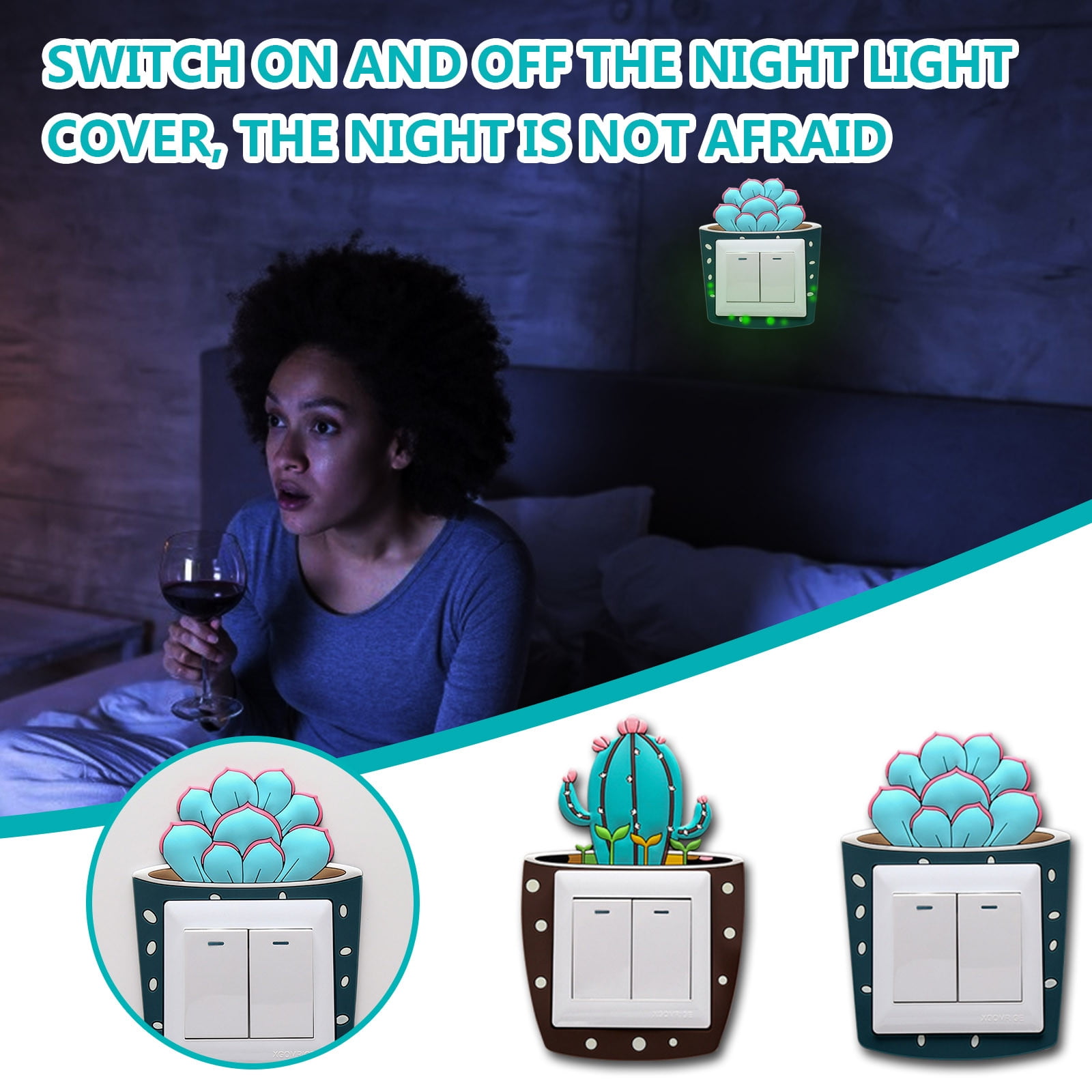 Teissuly Luminous Stickers Cover Succulent Socket Wall Stickers ...