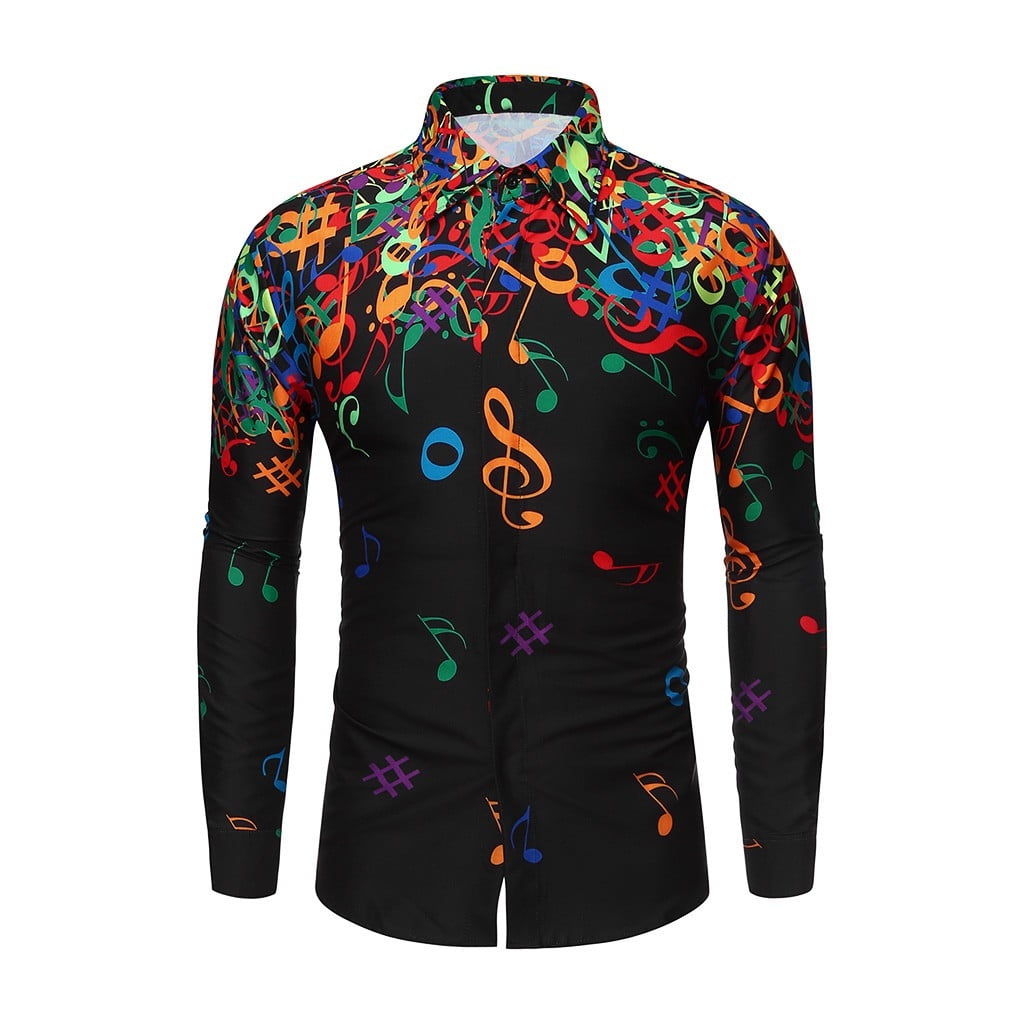 Teissuly Men Casual Novelty Musical Note Pattern Casual Long Sleeves ...