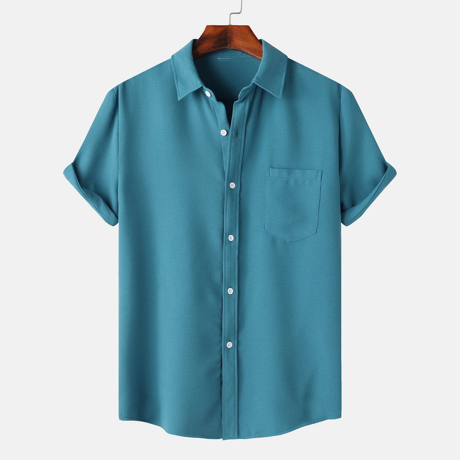 Teissuly Men Casual Solid Turndown Short Sleeve Button Closure Shirt ...