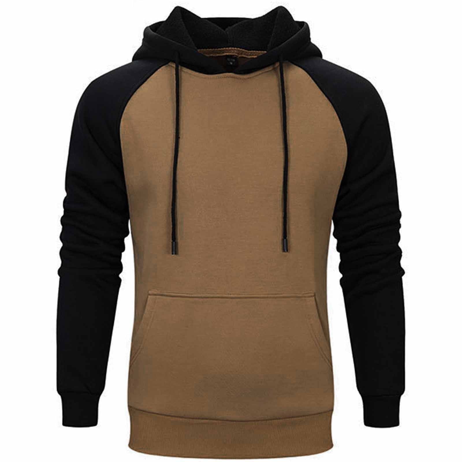 Teissuly Men Hoodies Color Block Patchwork Blend Fleece Pullover Kanga ...