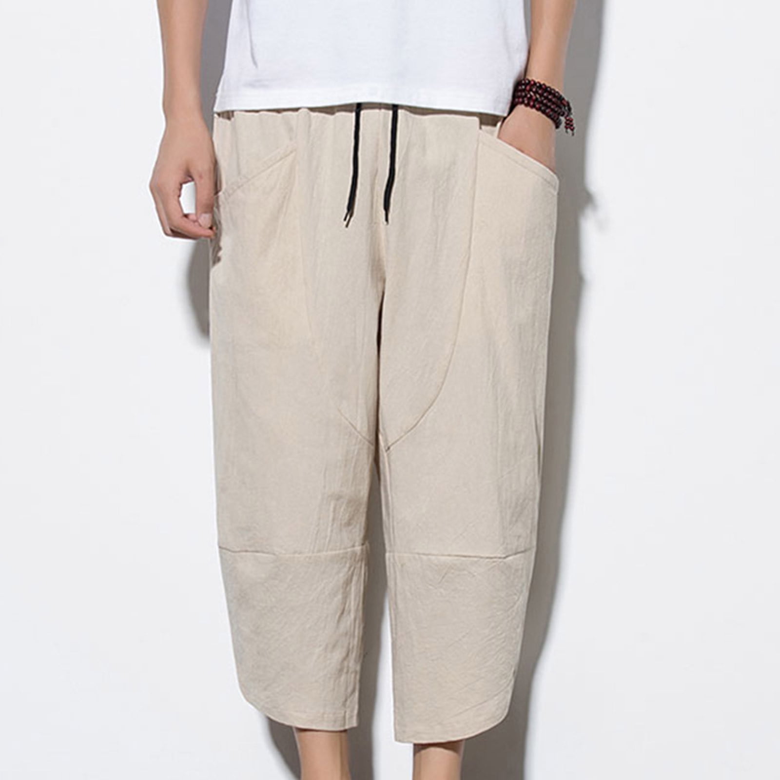Teissuly Men's Cotton Linen Casual Loose Cropped Pants - Walmart.com