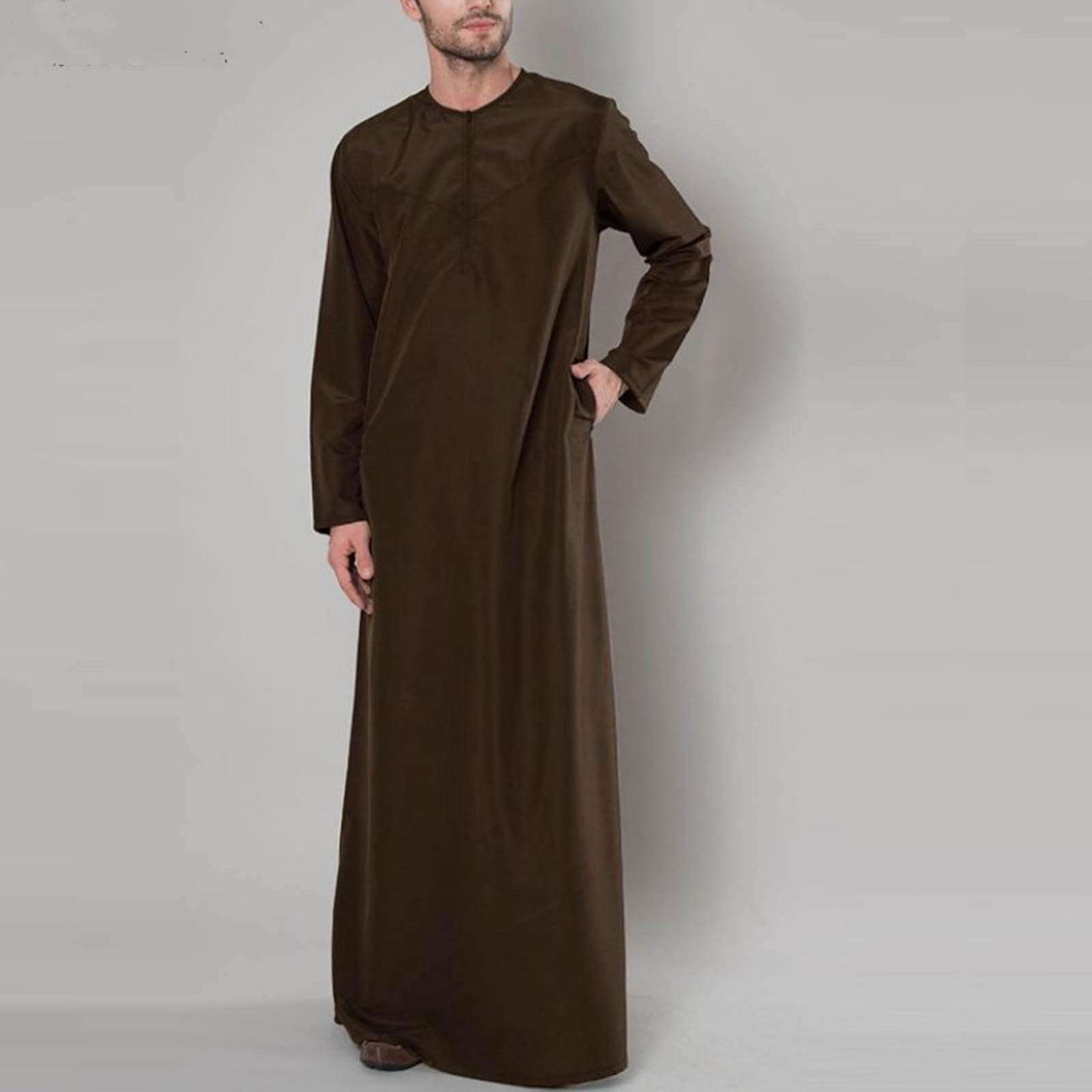 Teissuly Men's Muslim Robe Set Arab Middle Robe Long Sleeve Standing ...